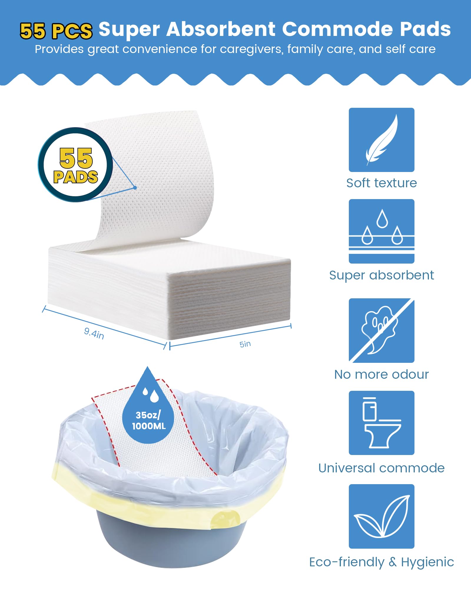 Snapklik.com : 55 Count Super Absorbent Commode Pads, Disposable Toilet ...