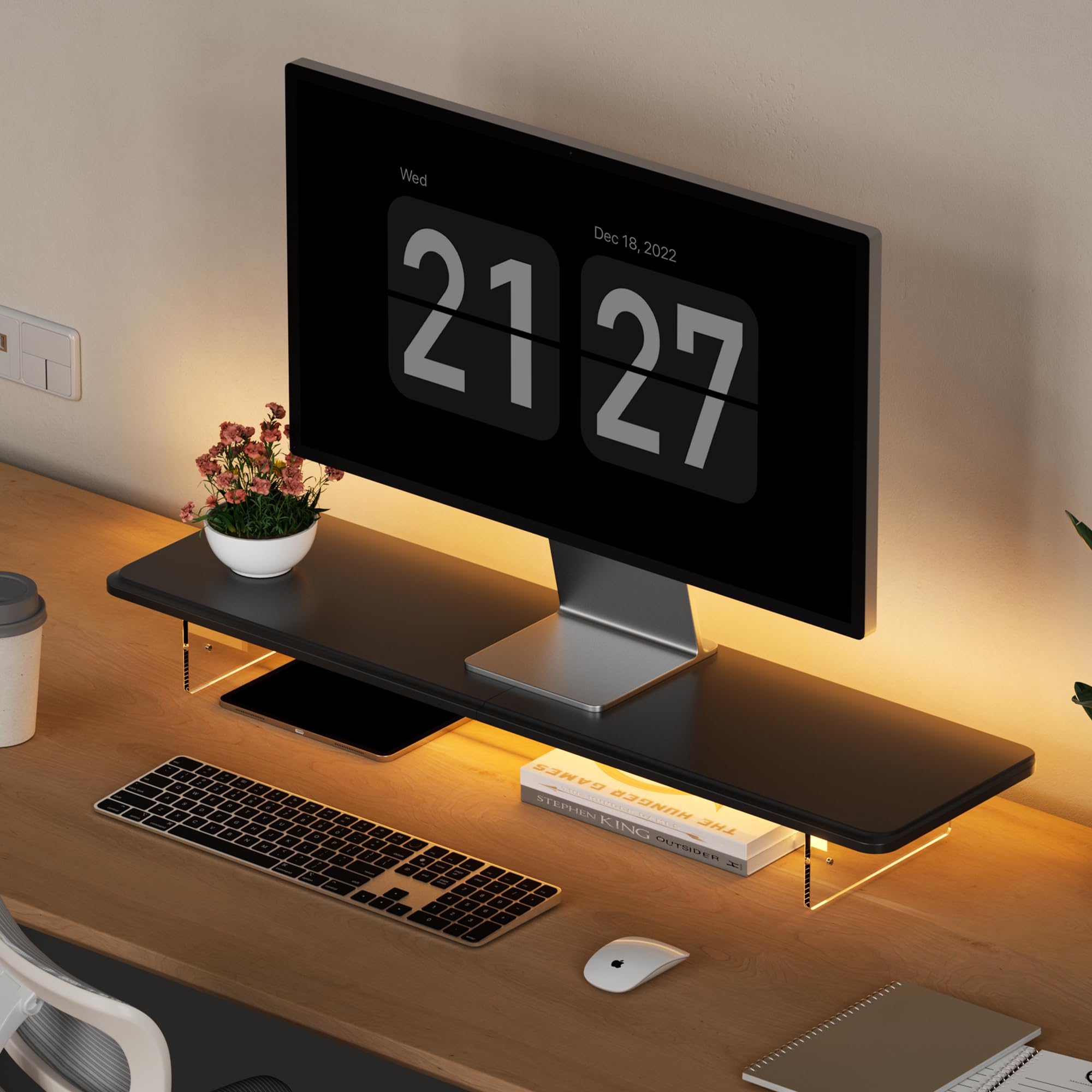 Amazon.com: AFOOYO Monitor Stand Riser,31.5-Inch LED Light Wood ...