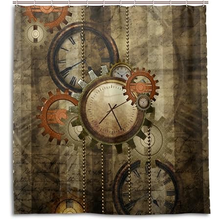 Amazon.com: ALAZA Retro Steampunk Clocks and Gears Shower Curtain ...