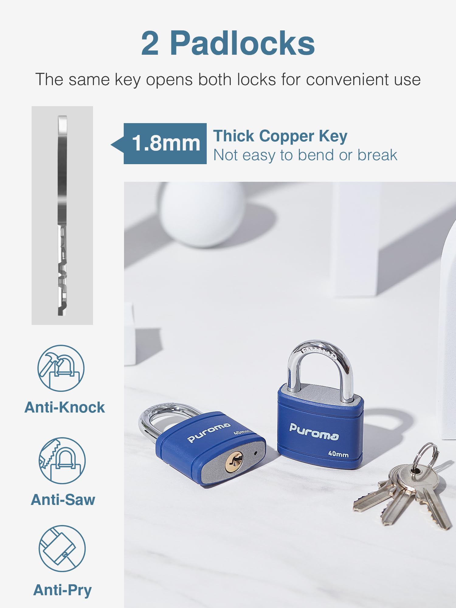 Snapklik.com : Puroma 2 Pack Keyed Padlock