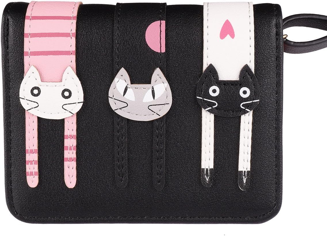iplusmile Women’s Short Coin Purse Zipper Wallet with Cat Pattern Black ...