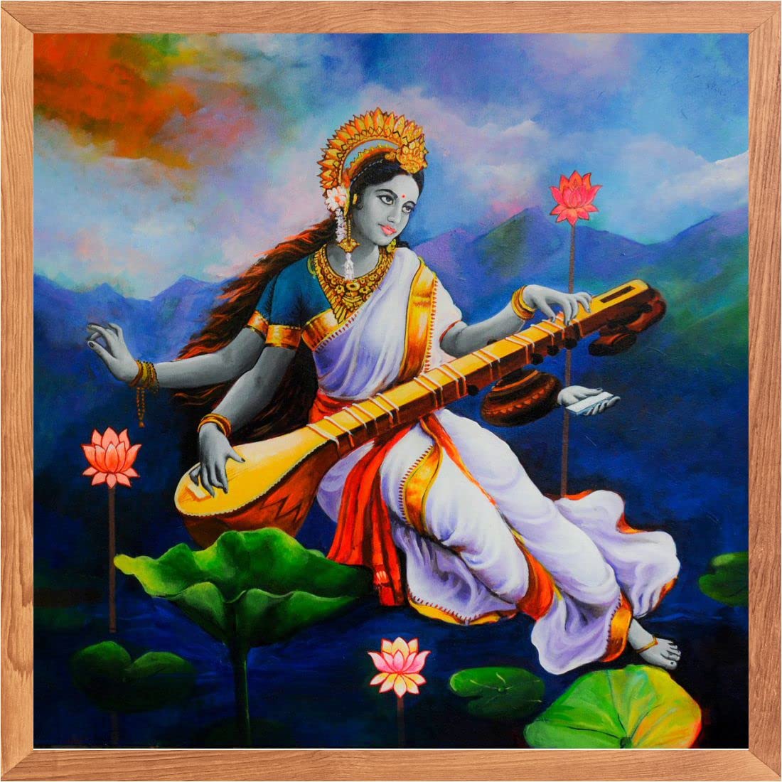 Anita Enterprises Saraswati Mata Hand Painted Sticker Poster For ...