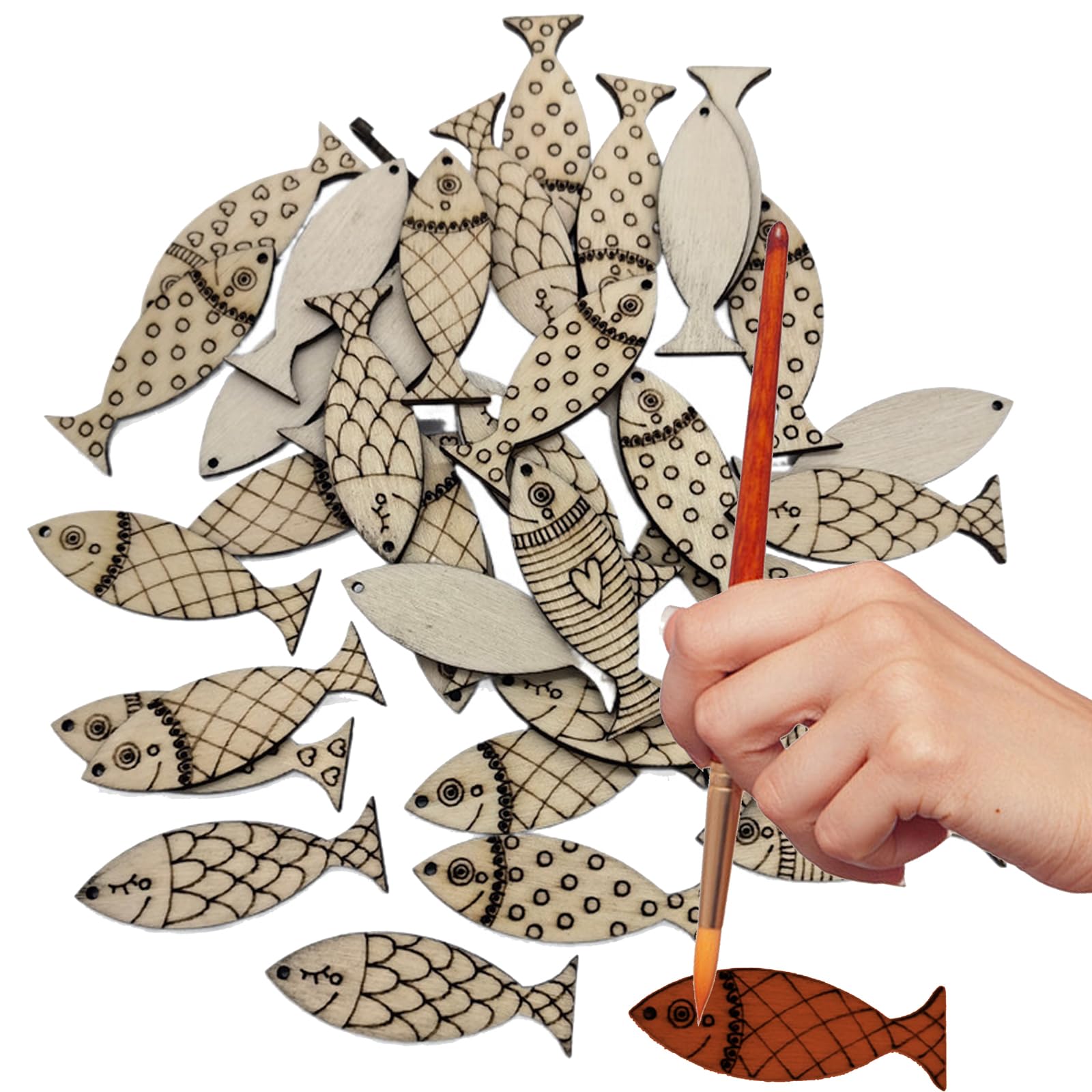 Amazon.com: 100 PCS Unfinished Fish Shaped Wood Fish Wood DIY Craft ...