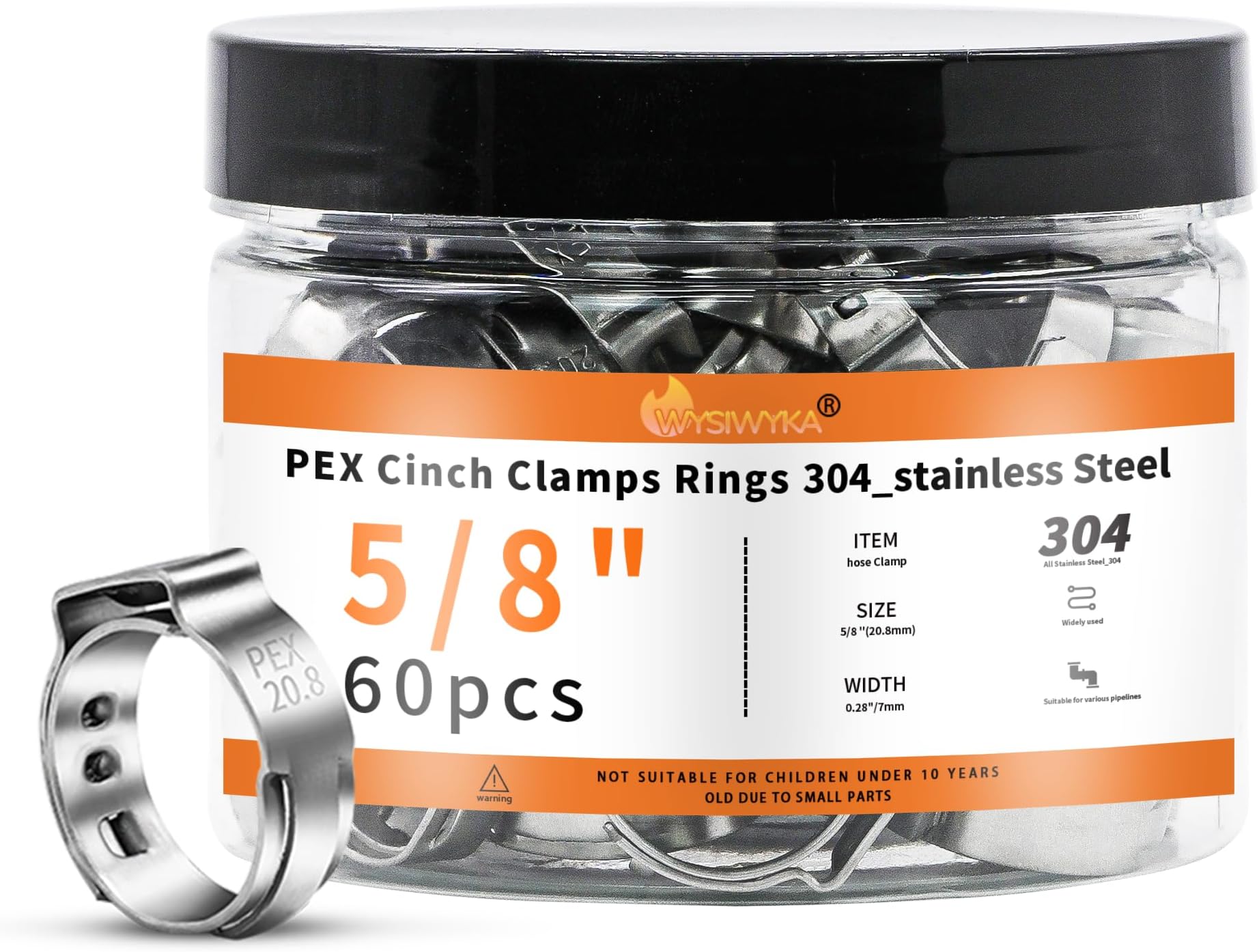 50 Pack 5/8 Inch PEX Cinch Clamps Rings 304 Stainless Steel Cinch Crimp ...