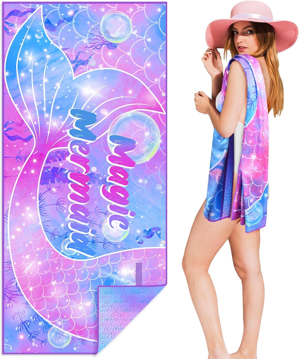 Amazon.com: Mermaid Beach Towels for Girls Microfiber Lightweight ...