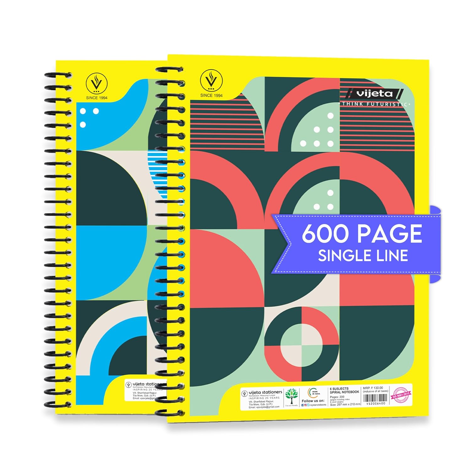 Vijeta - 600 Page A4 Spiral Notebook - Single Line - 6 Subject - 29.7cm ...