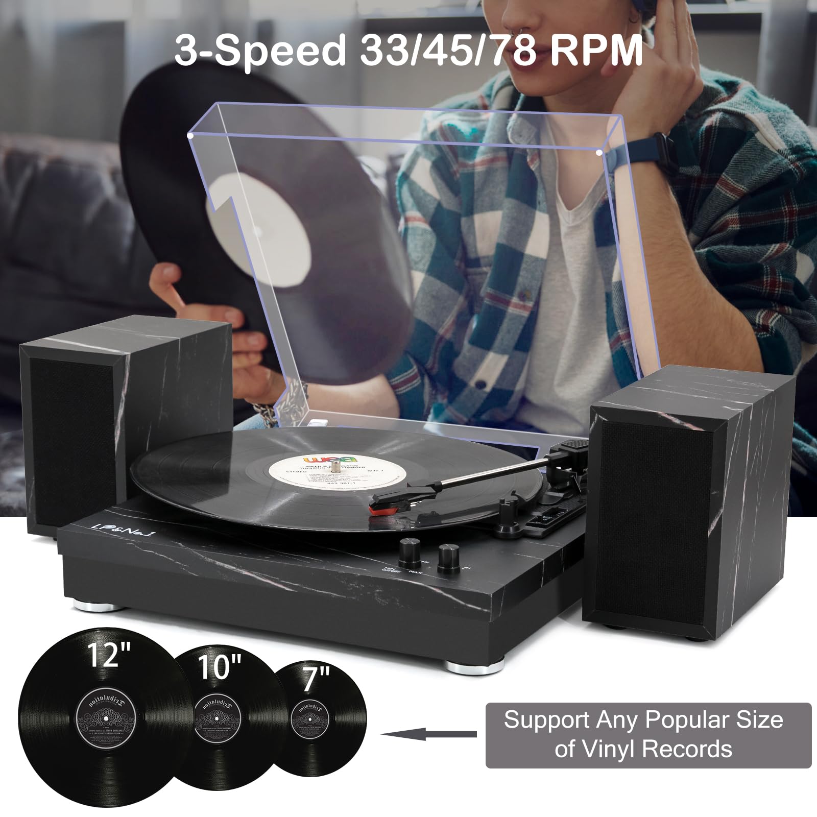 LP&No.1 Vinyl Record Player, Turntable with Stereo Compact External ...