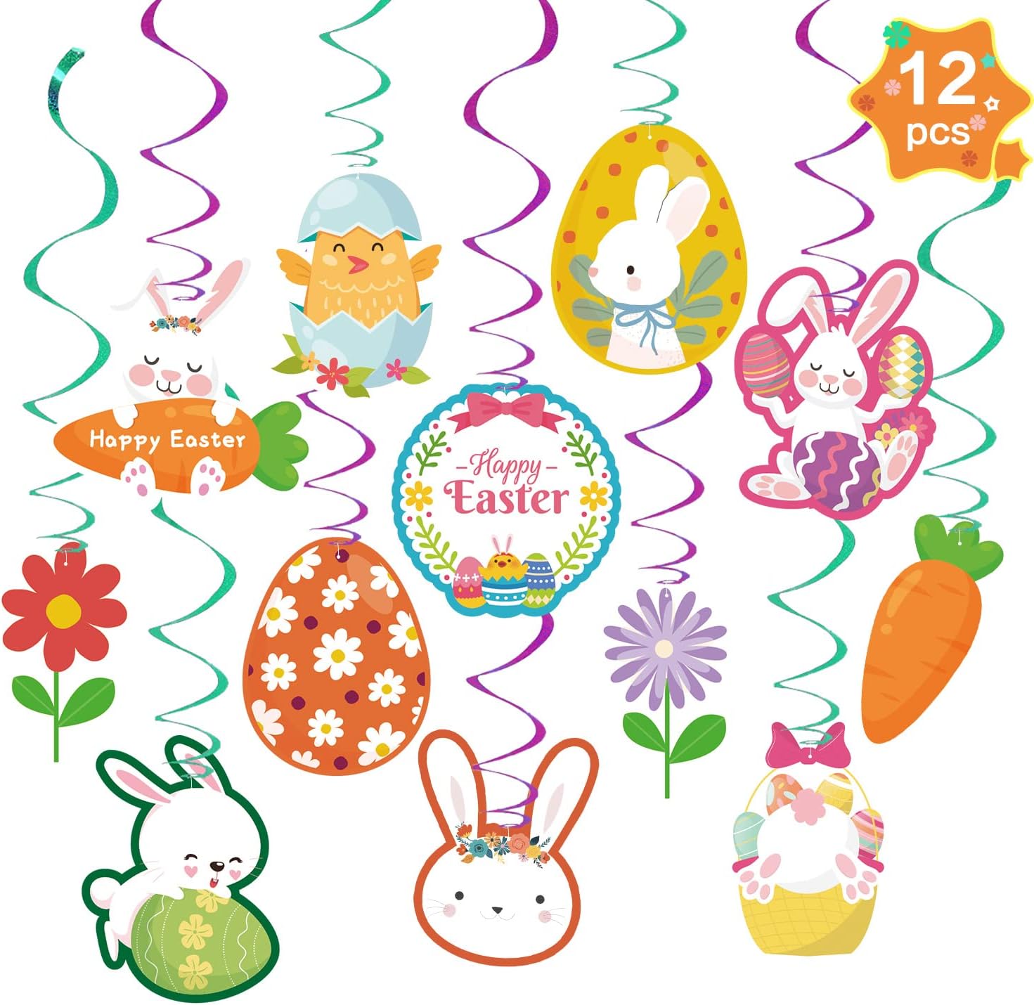 Easter Decorations for Home,Easter Hanging Swirl Decorations 24 Pcs ...