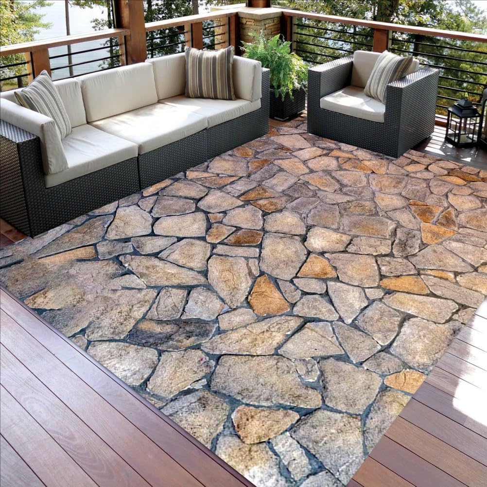 Amazon.com: 3D Visual Imitation Stone Pattern Brown Outdoor Rug for ...