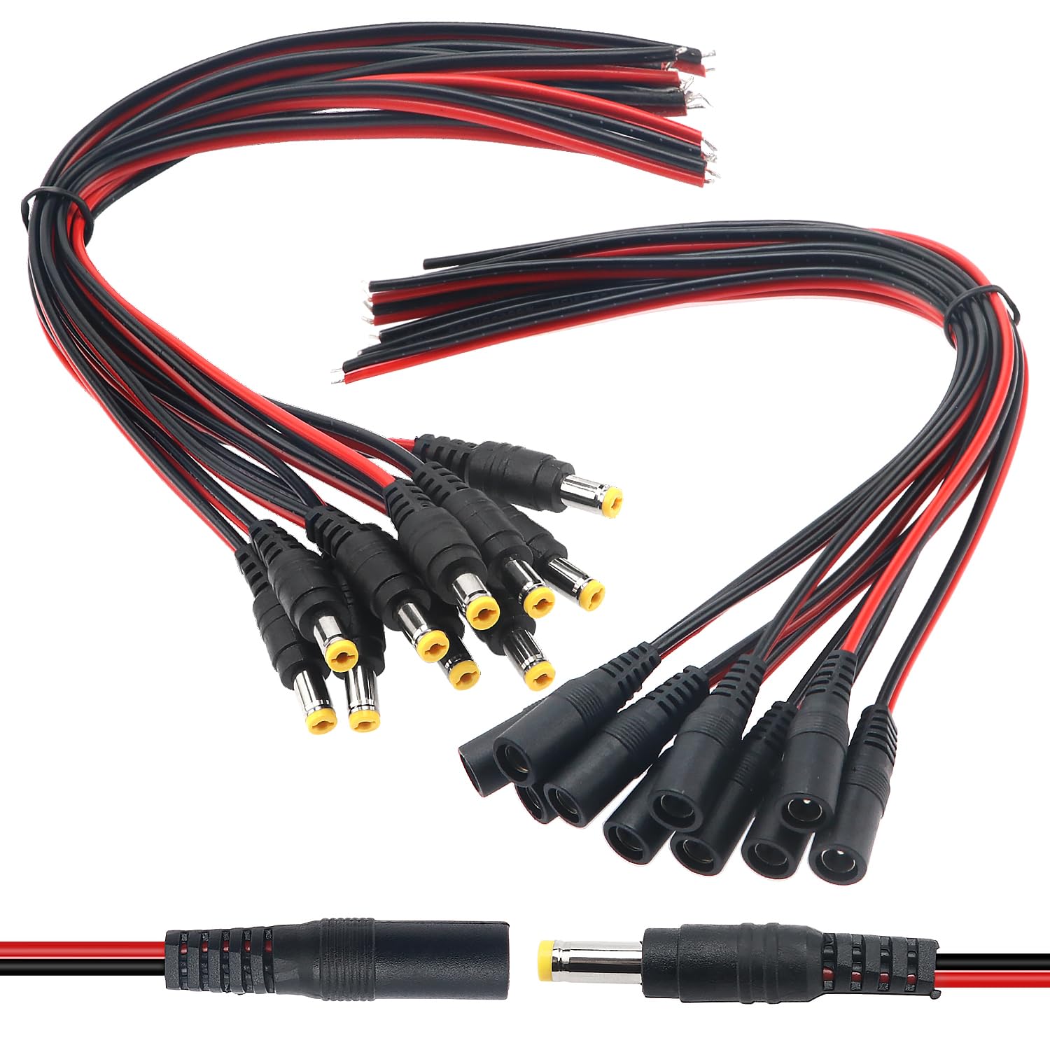 YIXISI 10 Pairs 5.5 x 2.1 mm DC Power Pigtail Cable, DC Male and Female ...