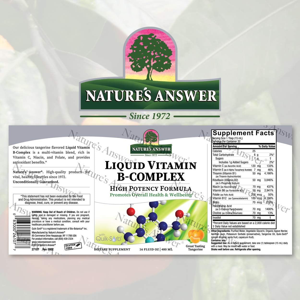 Natures Answer El complejo de vitamina B líquido apoya niveles de ...