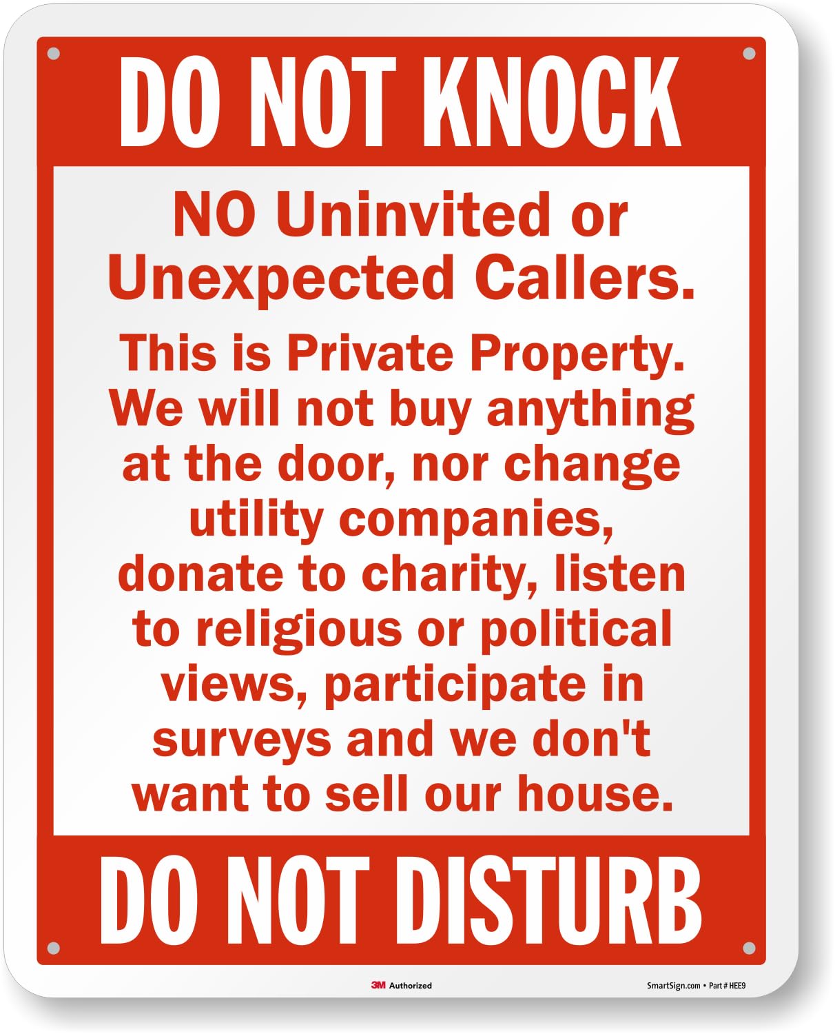 Amazon.com: SmartSign 30 x 24 inch “Do Not Knock - No Uninvited Or ...
