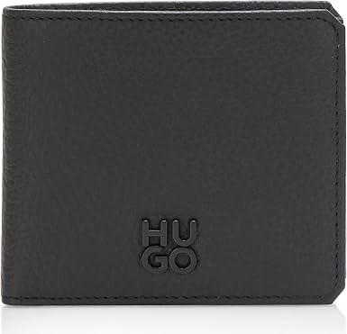 Amazon.com: HUGO, Nesh Stacked Logo Bifold Wallet, Catfish Black, One ...
