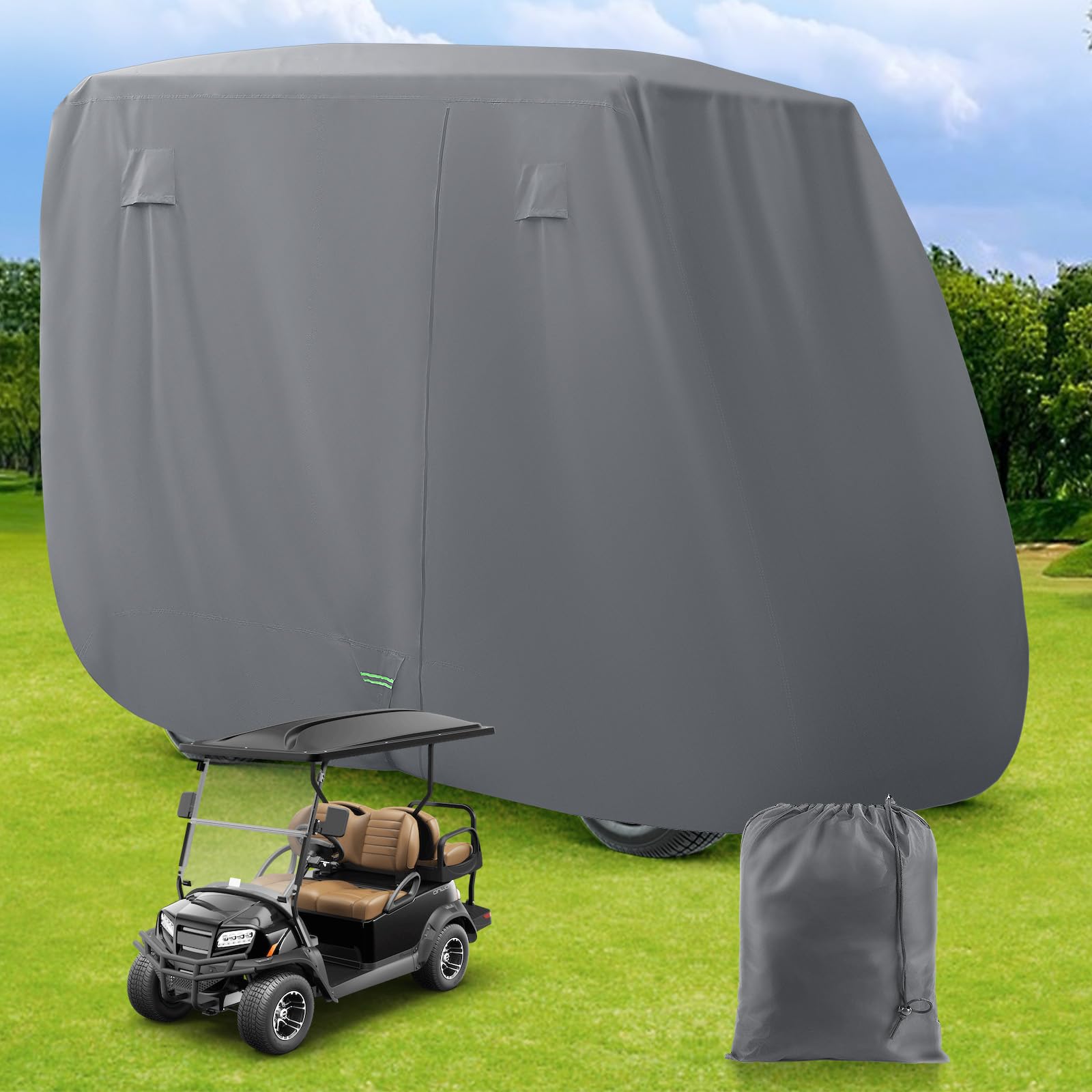 Amazon.com : Panglong 420D Polyester Golf Cart Cover-Gray-Three Zipper ...