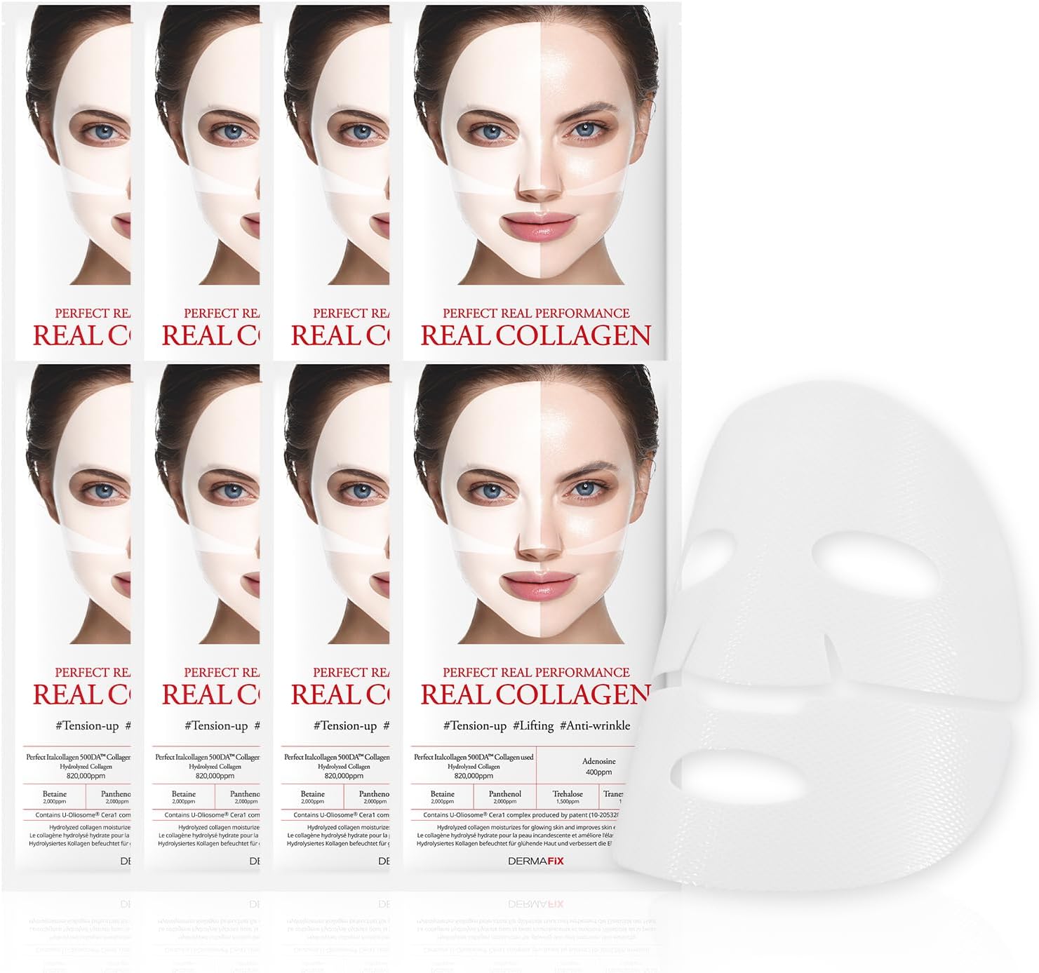 Amazon.com : DERMAFIX REALCOLLAGEN Hydrolyzed Collagen Face Masks, Lifting and Pore Minimizing ...