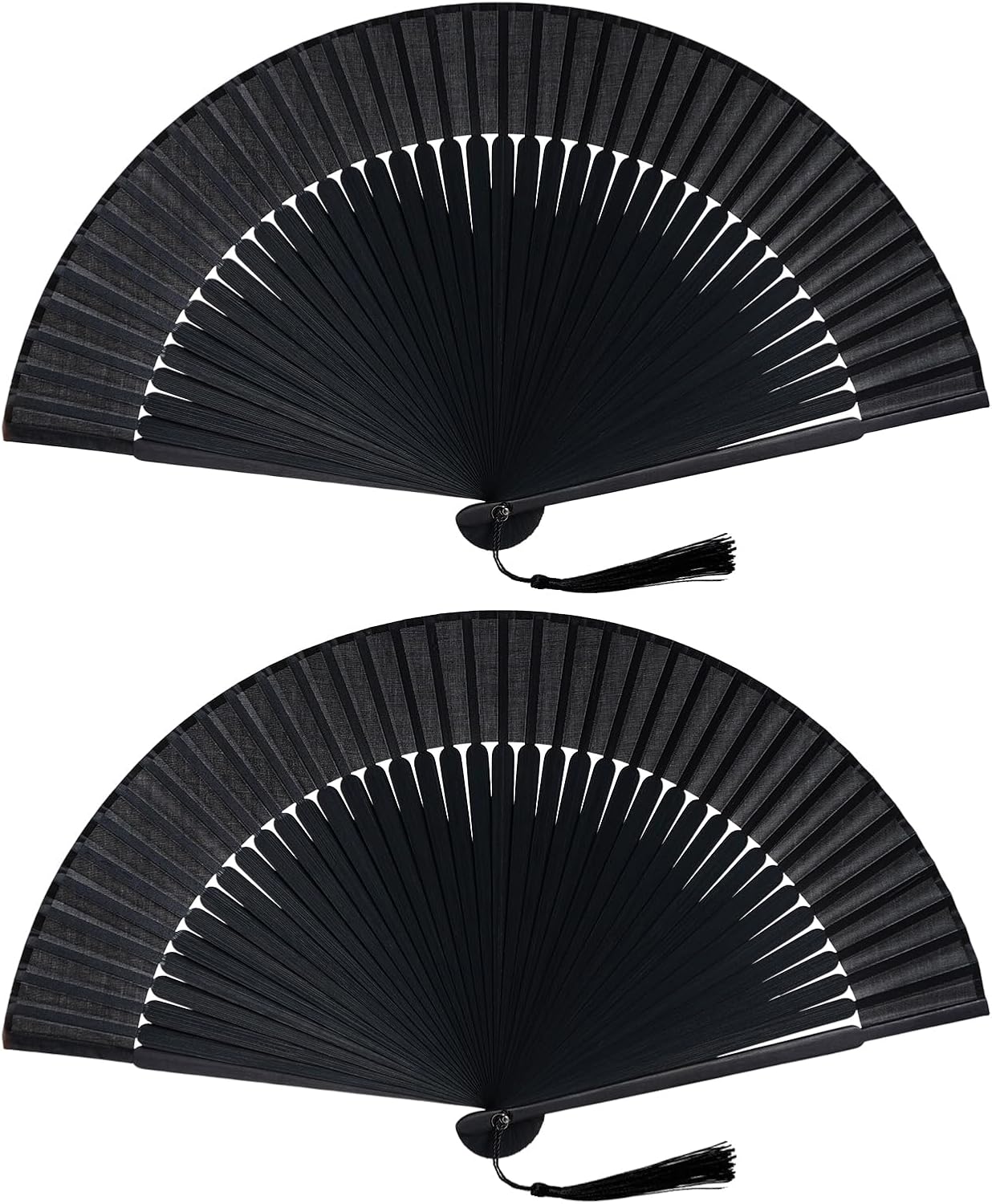 Amazon.com: hoyuwak 2 PCS Black Hand Held Bamboo Silk Fans Folding Clap ...