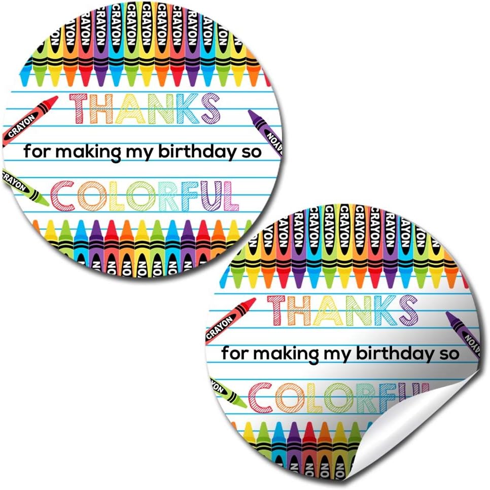 Amazon.com: Crayon Thank You Birthday Party Sticker Labels, 40 2" Party ...
