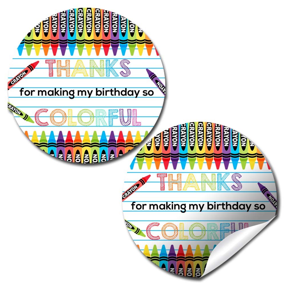 Amazon.com: Crayon Thank You Birthday Party Sticker Labels, 40 2" Party ...