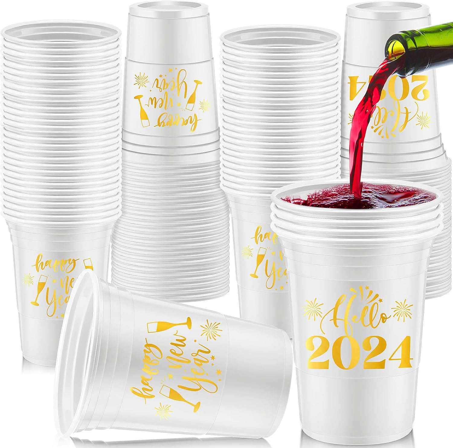 Amazon.com: Layhit 200 Pack Happy New Year Disposable Thick Cups, 16 oz ...