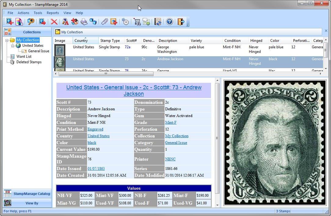 StampManage USA Scott Catalog Stamp Collecting Software: Software ...