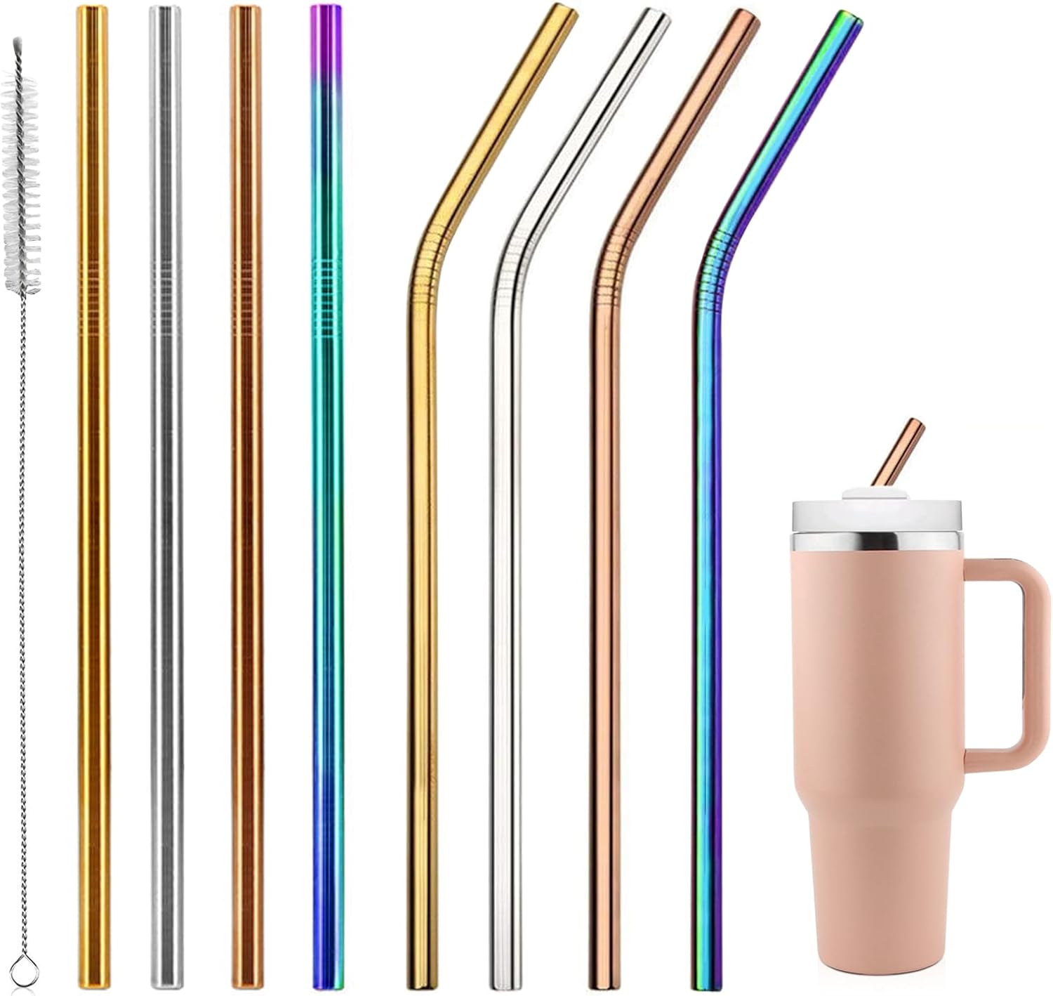 Amazon.com: 8 Pcs 0.35" Wide Reusable Metal Straws Set, 12" Stainless ...