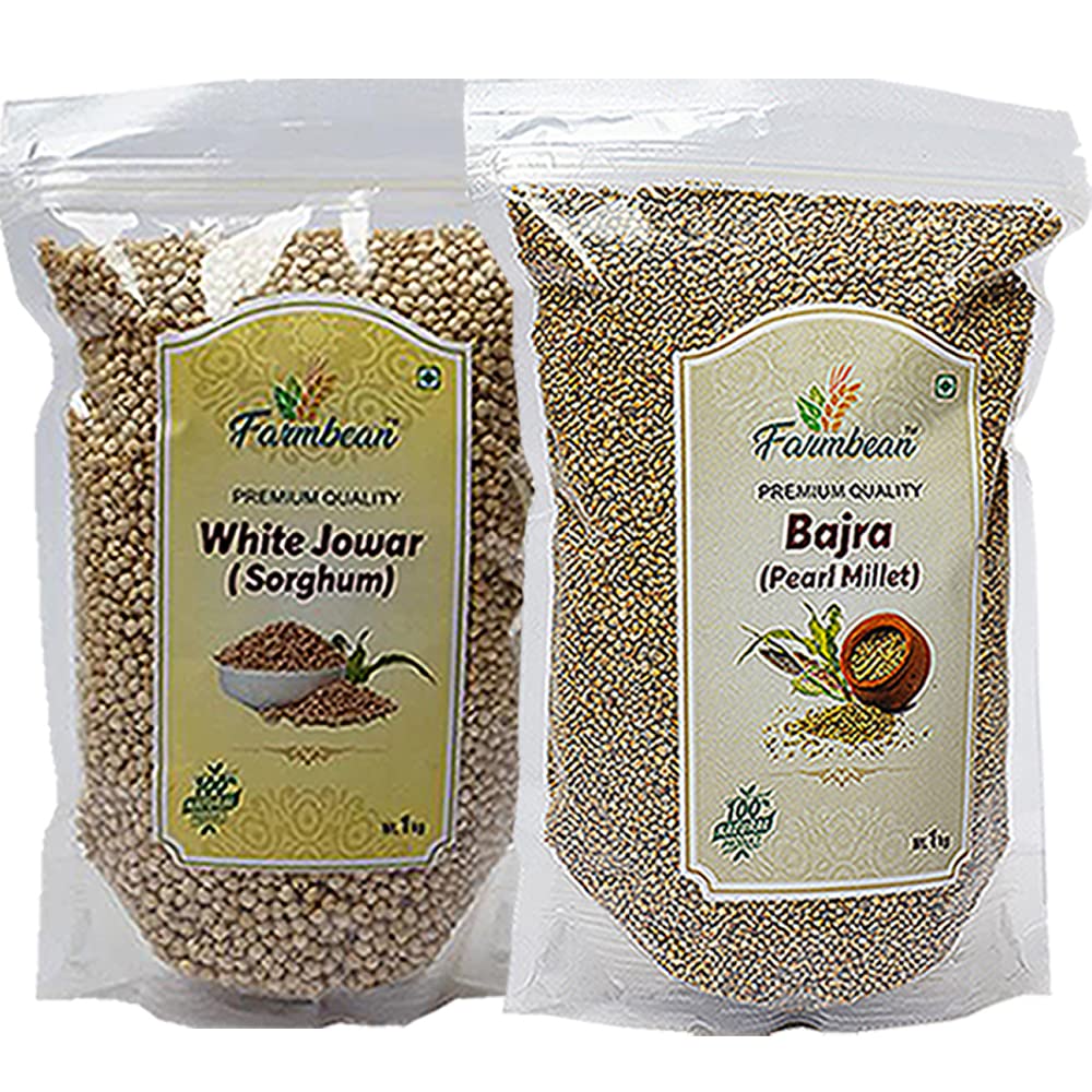 Farmbean Bajra & White Jowar | 100% Organic | Chemical & Pesticides Free | ( 2 Kg ) Pack of 2 ...