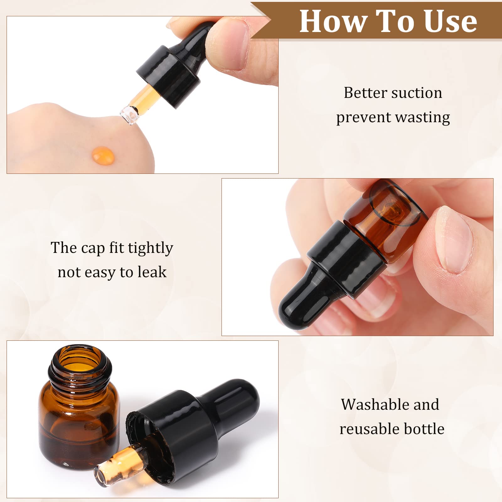 Snapklik.com : Nuogo 100 Pcs Amber Glass Mini Dropper Bottles Essential ...