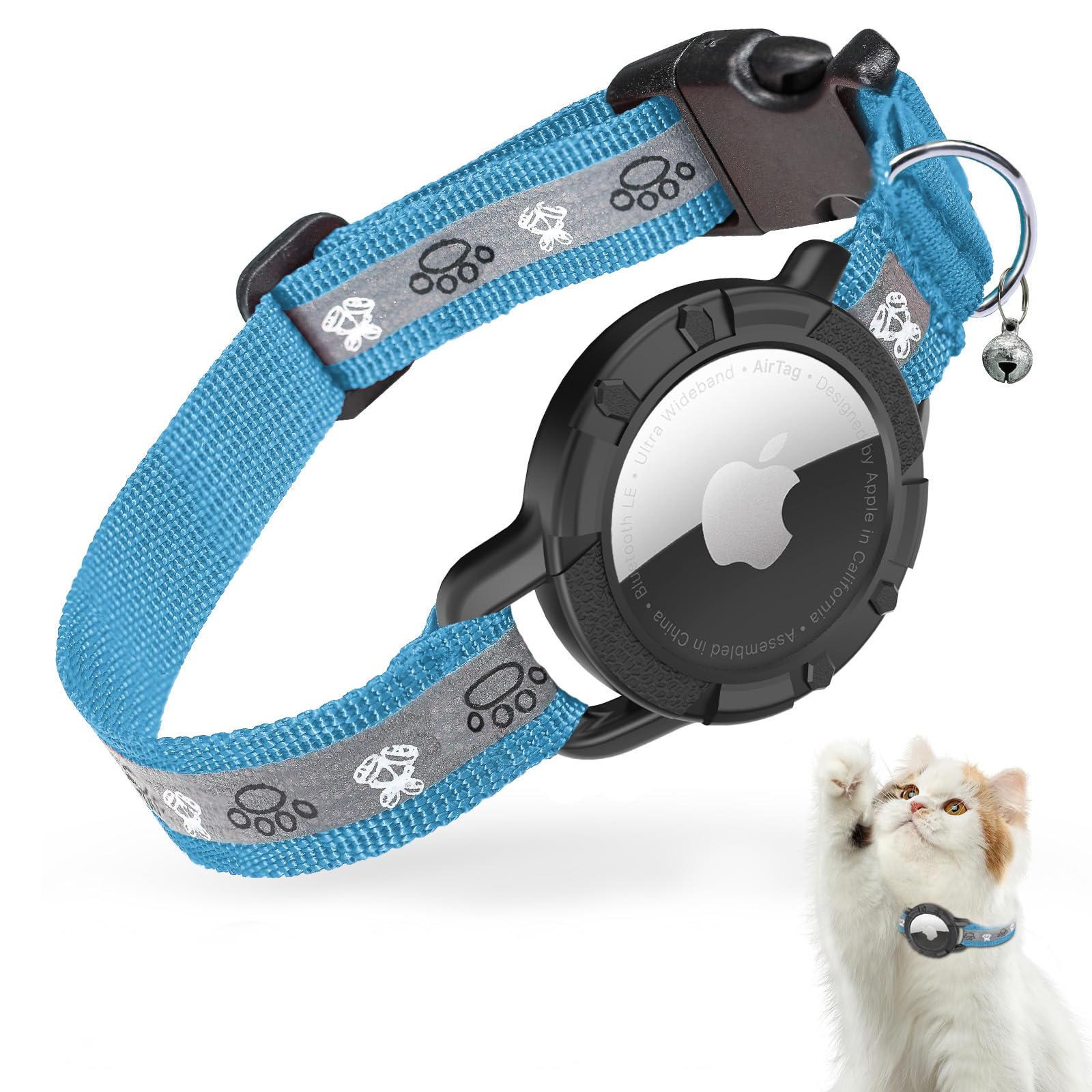 Reflective Airtag Cat Collar, JIARUI Integrated Apple Airtag Cat Collar ...