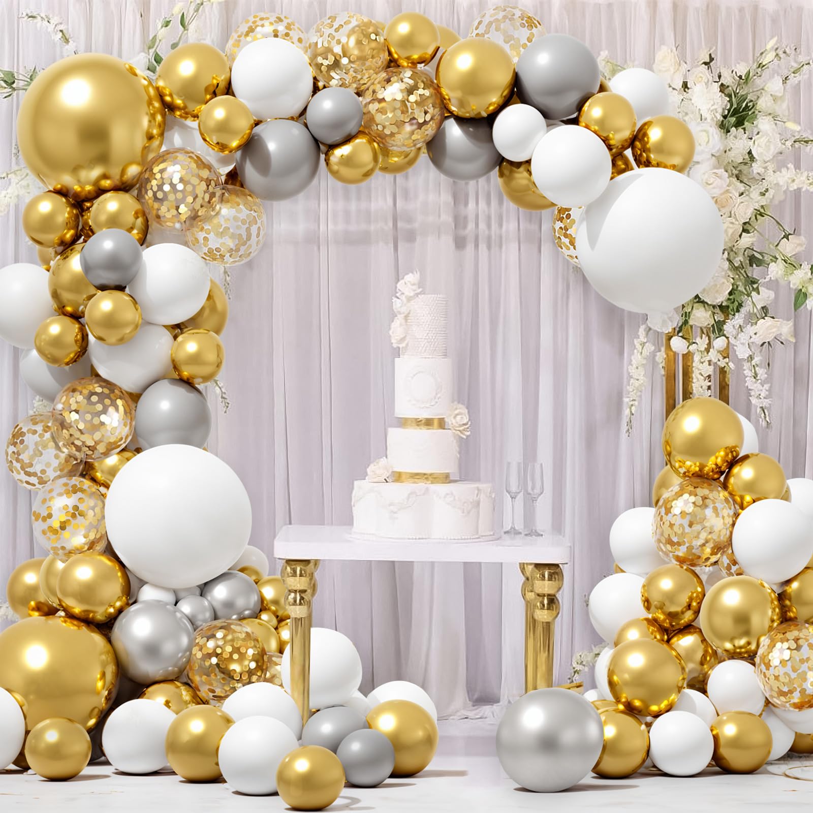 Amazon.com: 80Pcs Gold White Silver Balloons Garland Arch Kit Different ...
