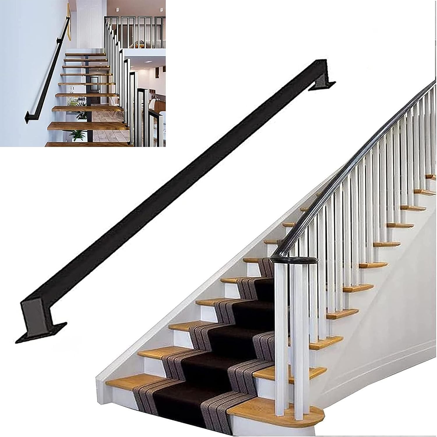 Stair Railing Indoor Black, Sturdy Safety Staircase Handrails Wall ...