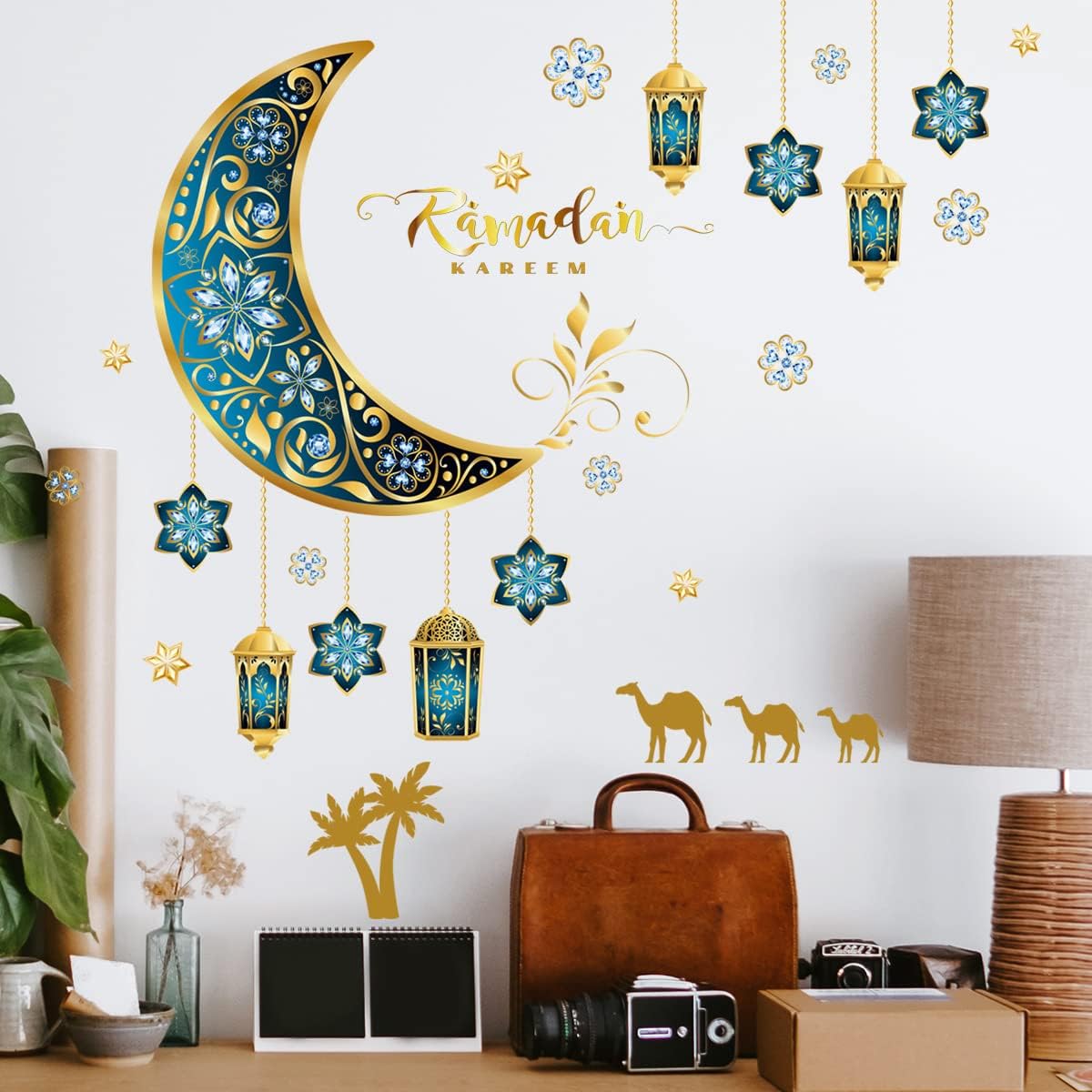 Amazon.com: Ramadan Mubarak Window Clings, Lantern Moon Star Wall ...