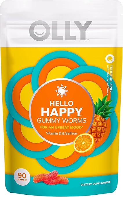 Amazon.com: OLLY Hello Happy Gummy Worms, Vitamin D, Saffron, Mood ...