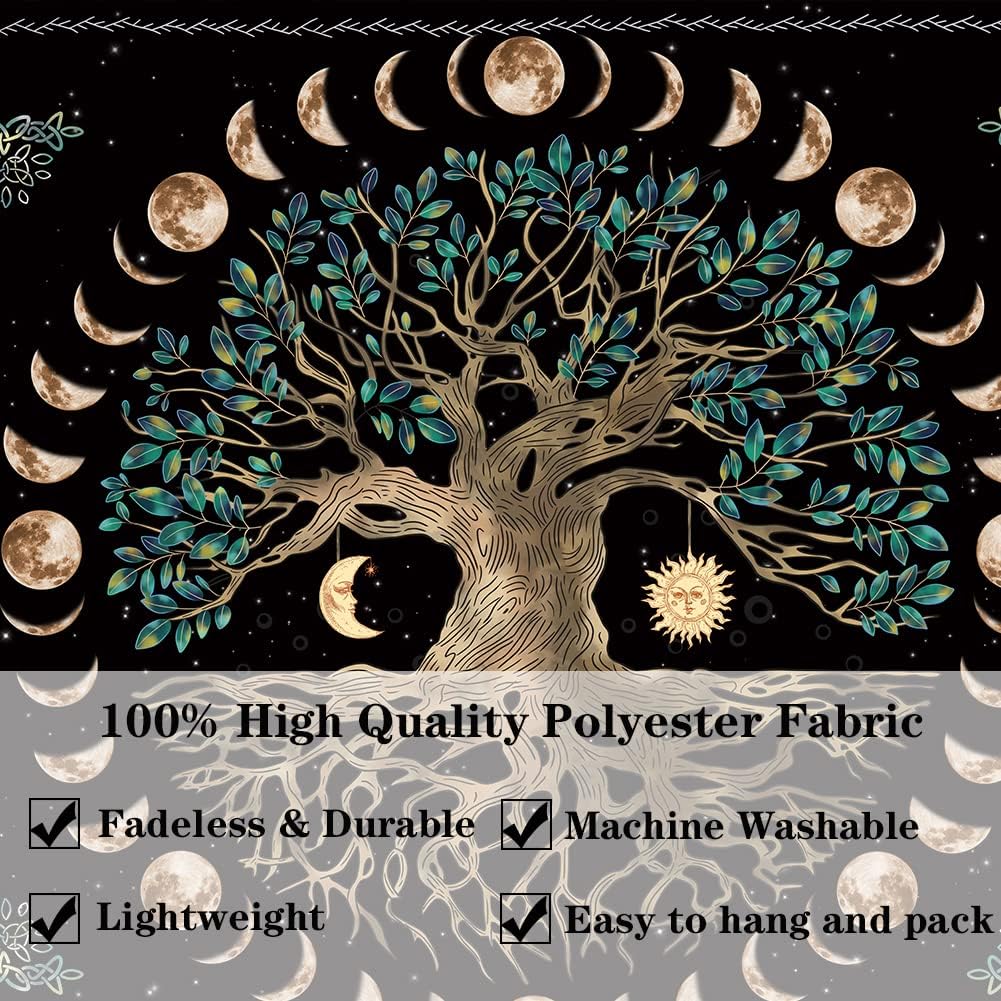 XGXL Tapiz de árbol de la vida de fase lunar, tapiz de mandala, tapiz ...