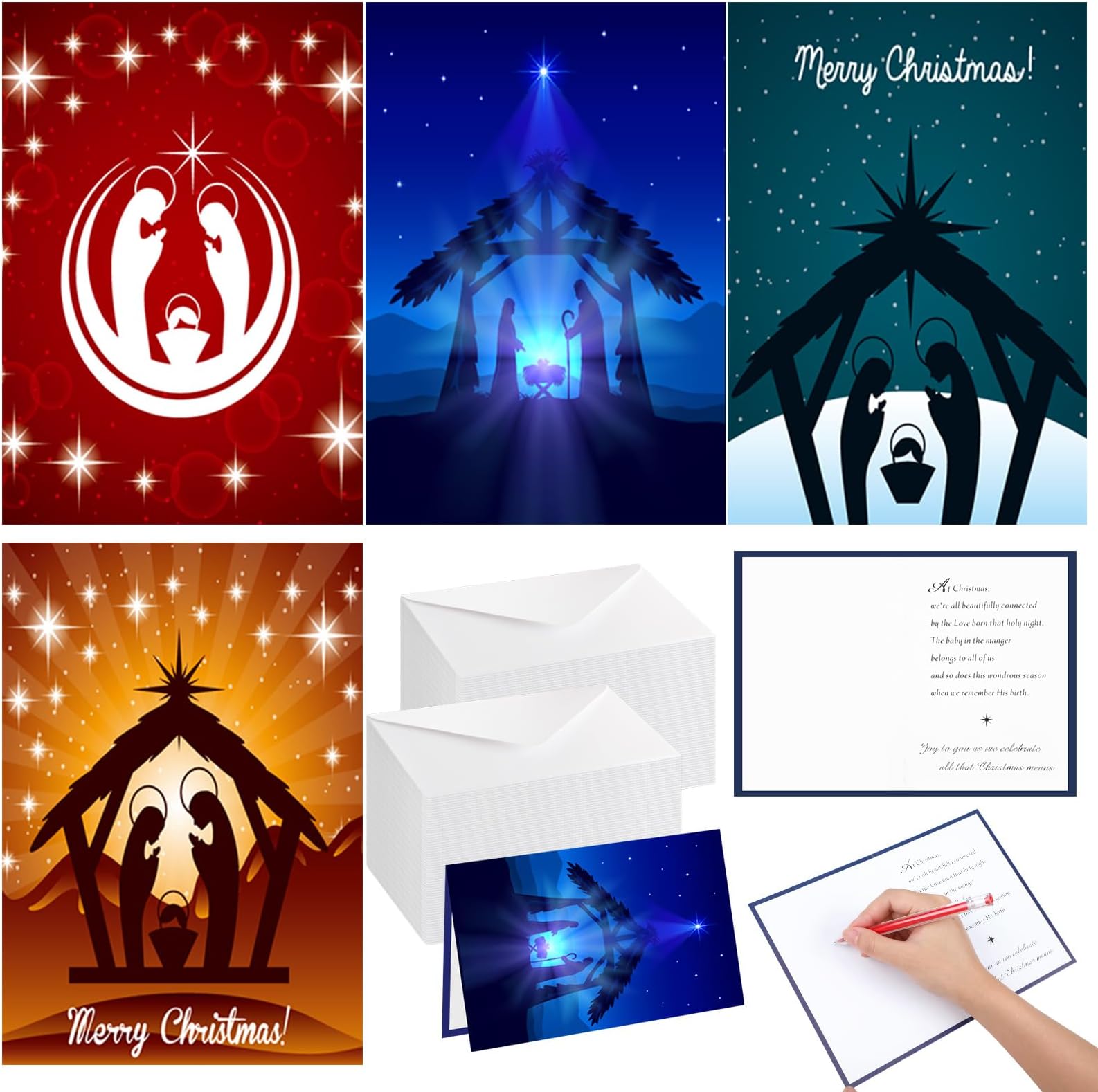 Amazon.com : Tenceur 80 Pcs Christmas Religious Greeting Card Set ...
