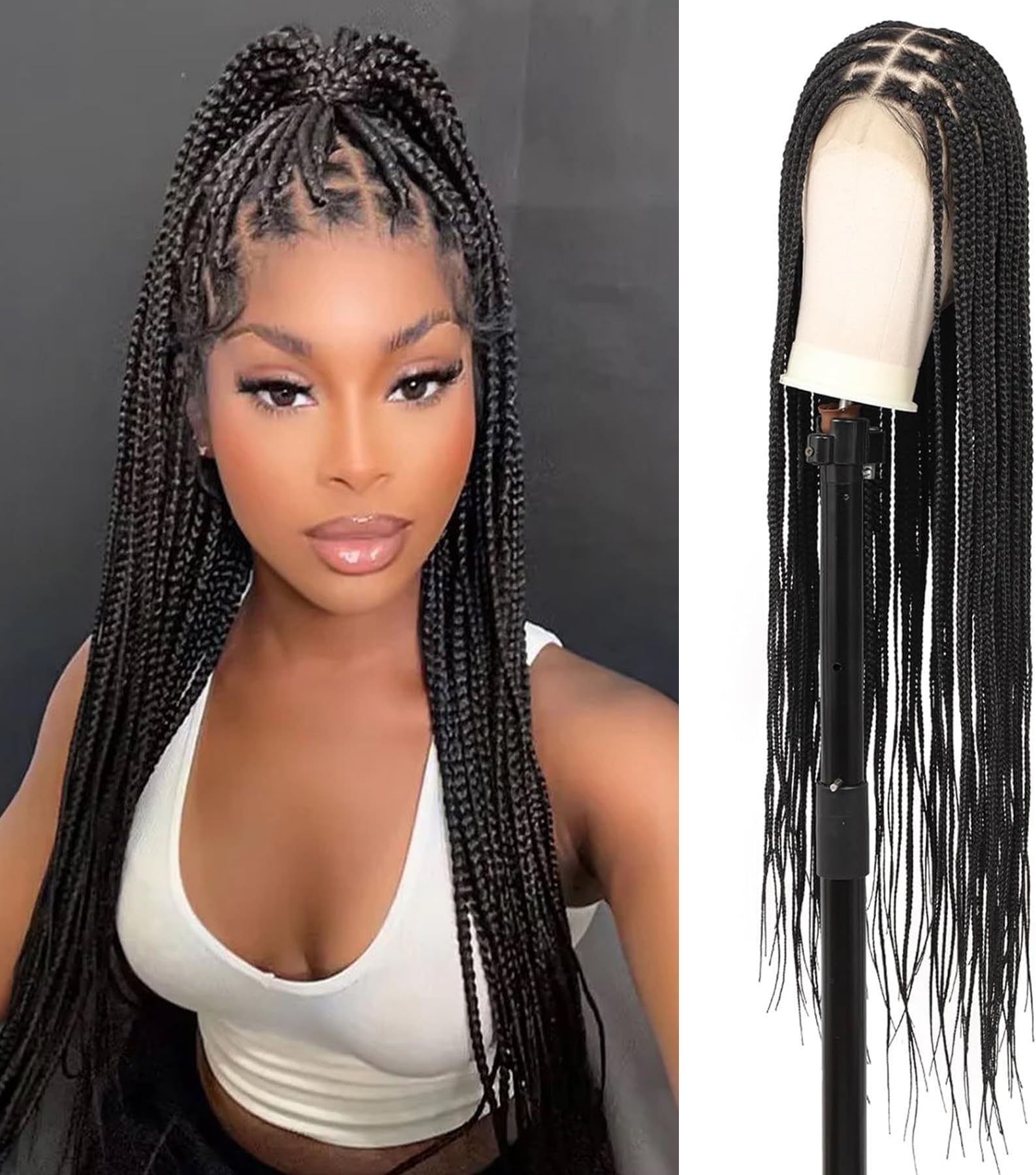 Amazon.com : KERNORV 26" HD Full Lace Knotless Braided Wigs for Black Women Box Braid Wig With ...