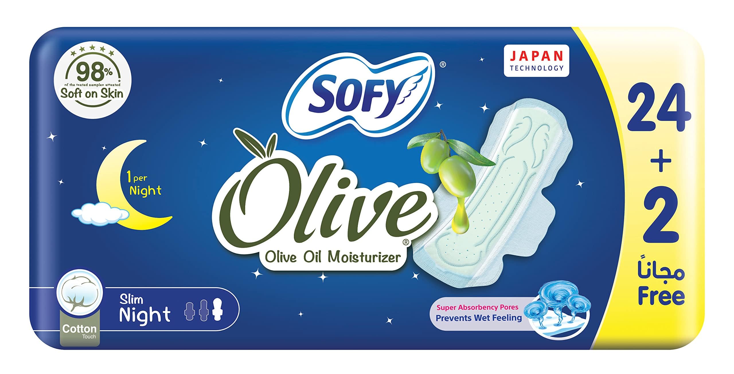 SOFY Olive Night Comfort Sanitary Pads with Wings, 32 cm, Pack of 26 Pads (24 + 2 Free) : Buy ...