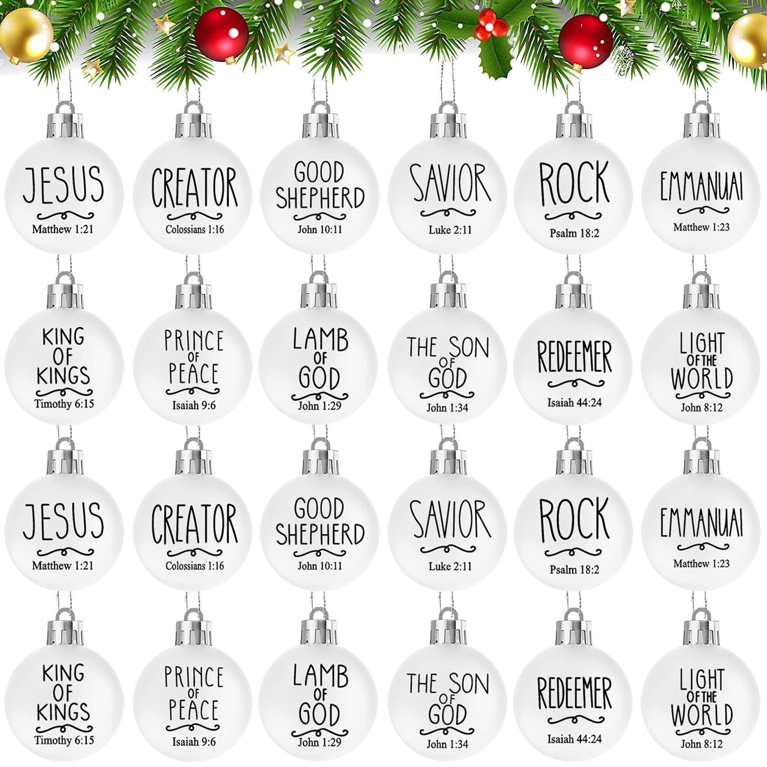 Amazon.com: 24 Pieces Names of Jesus Christ Ball Ornaments Christmas ...