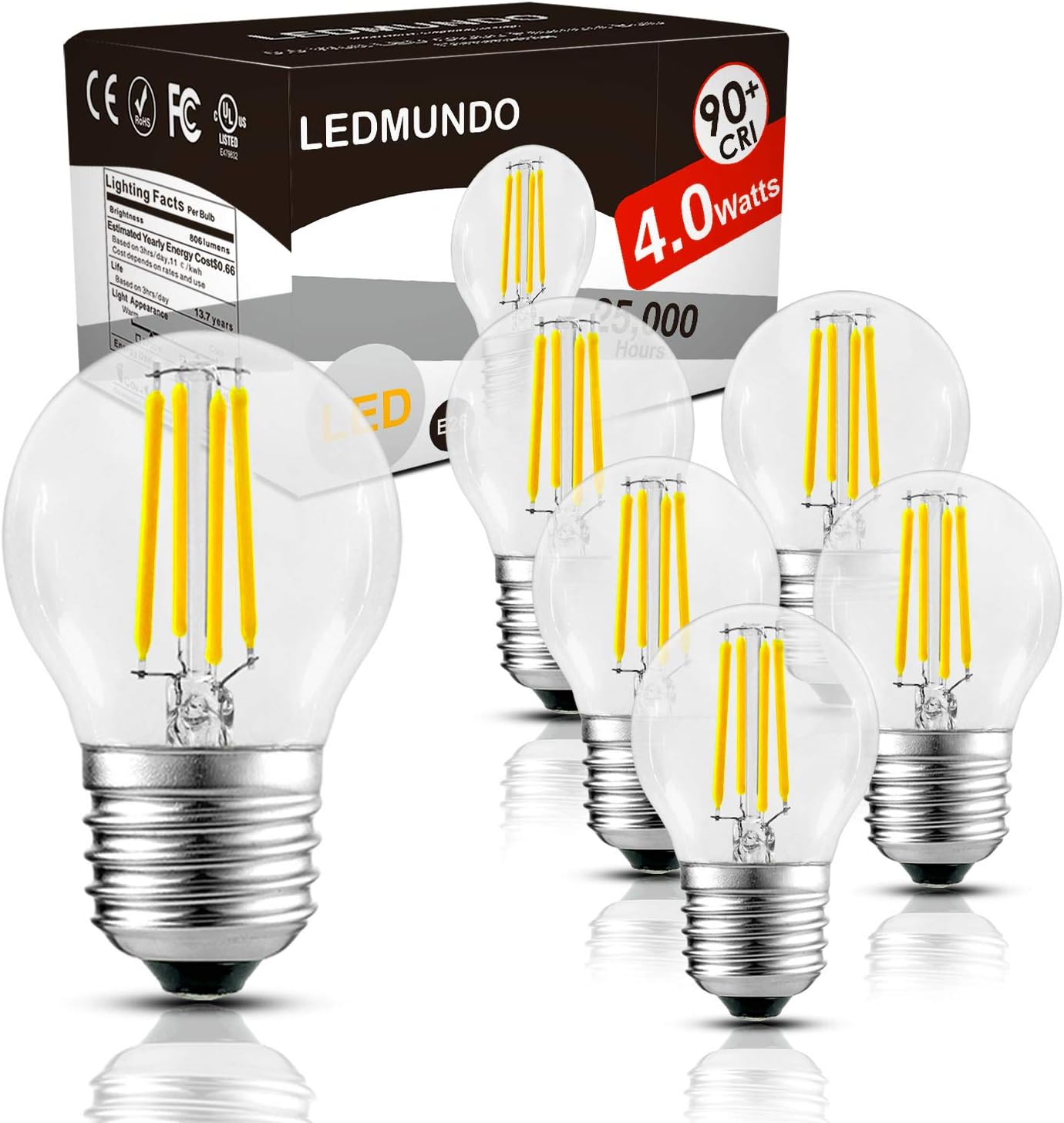4W LED Globe Bulb - Natural Daylight White 4000K, Fully Dimmable, 90+Ra ...