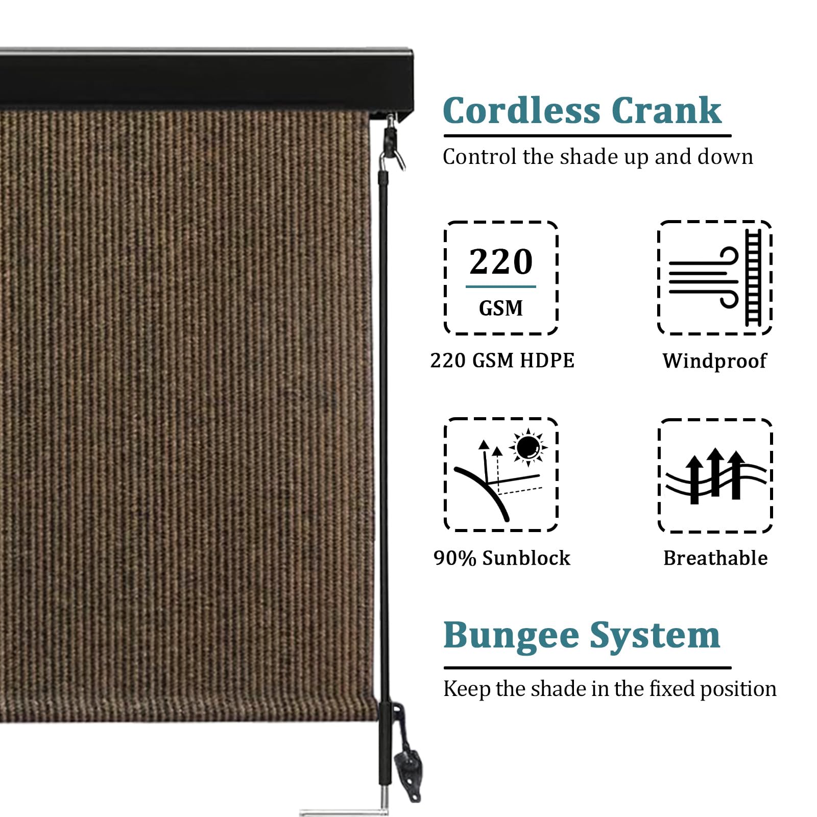 Snapklik.com : Shade&Beyond Outdoor Roller Shades 8 W X 6 H Mocha Patio Roll Up Blinds