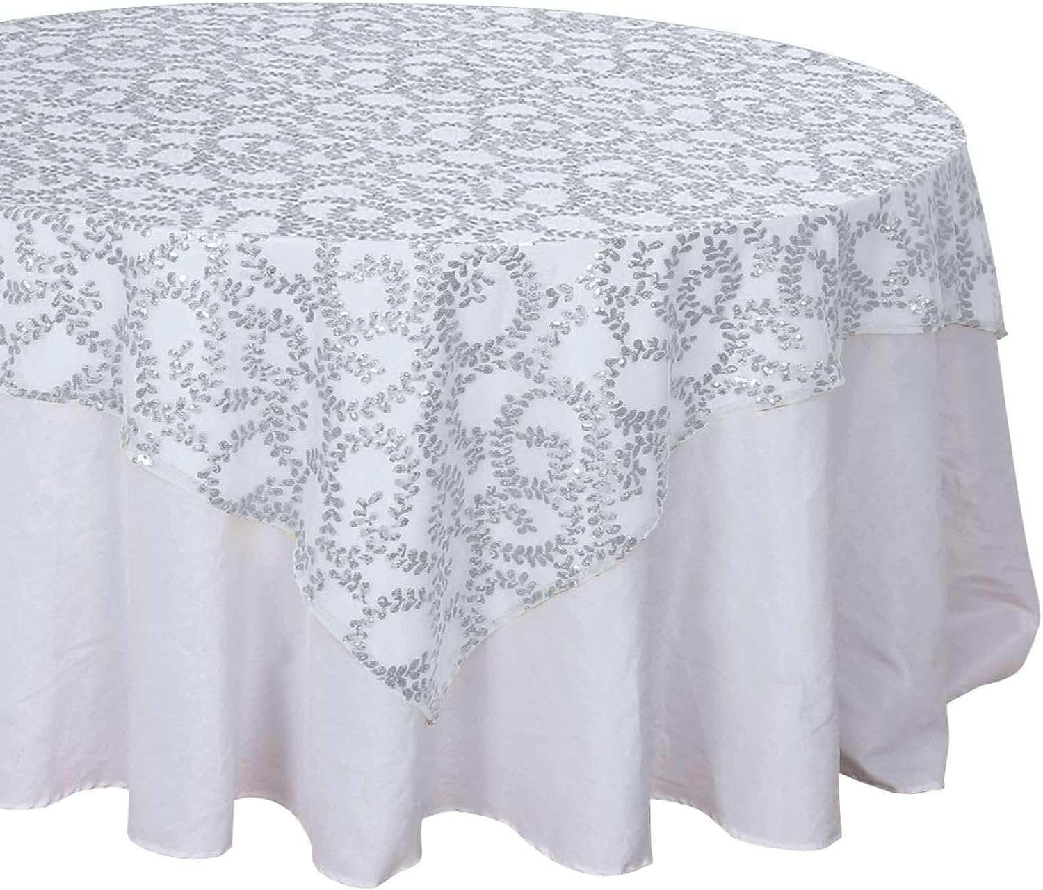 Amazon.com: Efavormart 72"x72" Silver Sequin Leaf Embroidered Seamless ...