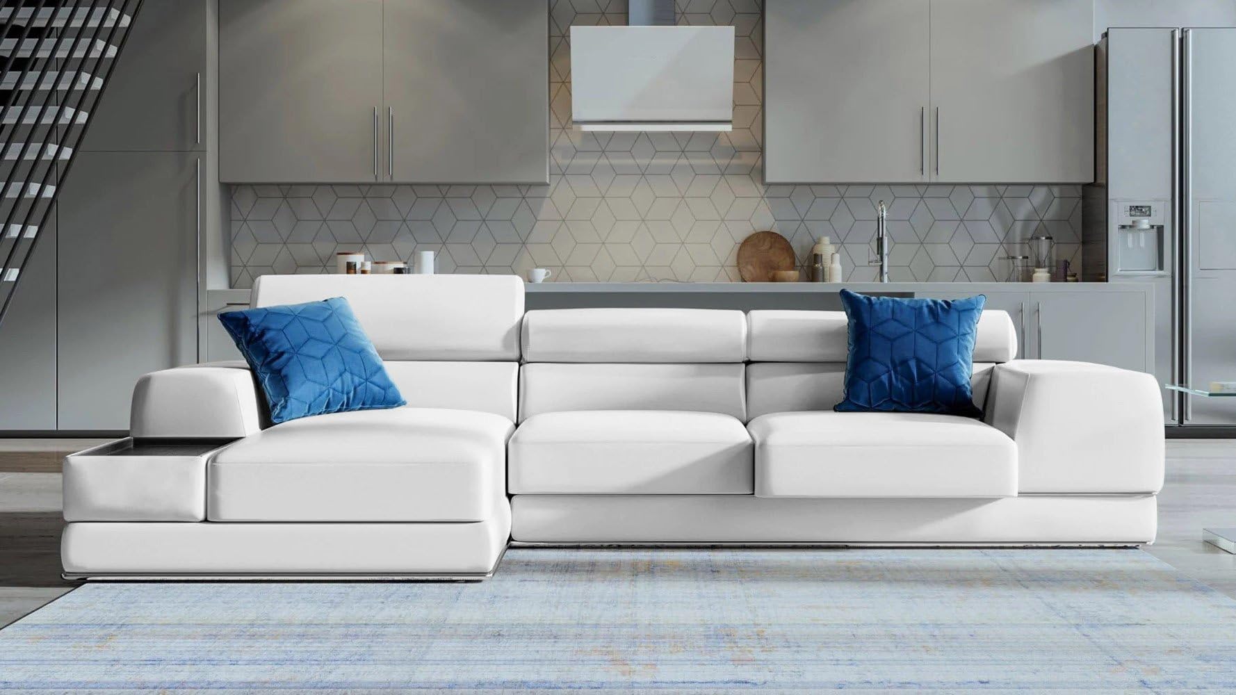 Amazon.com: ZURI Encore White Leather L-Shaped Sectional with ...