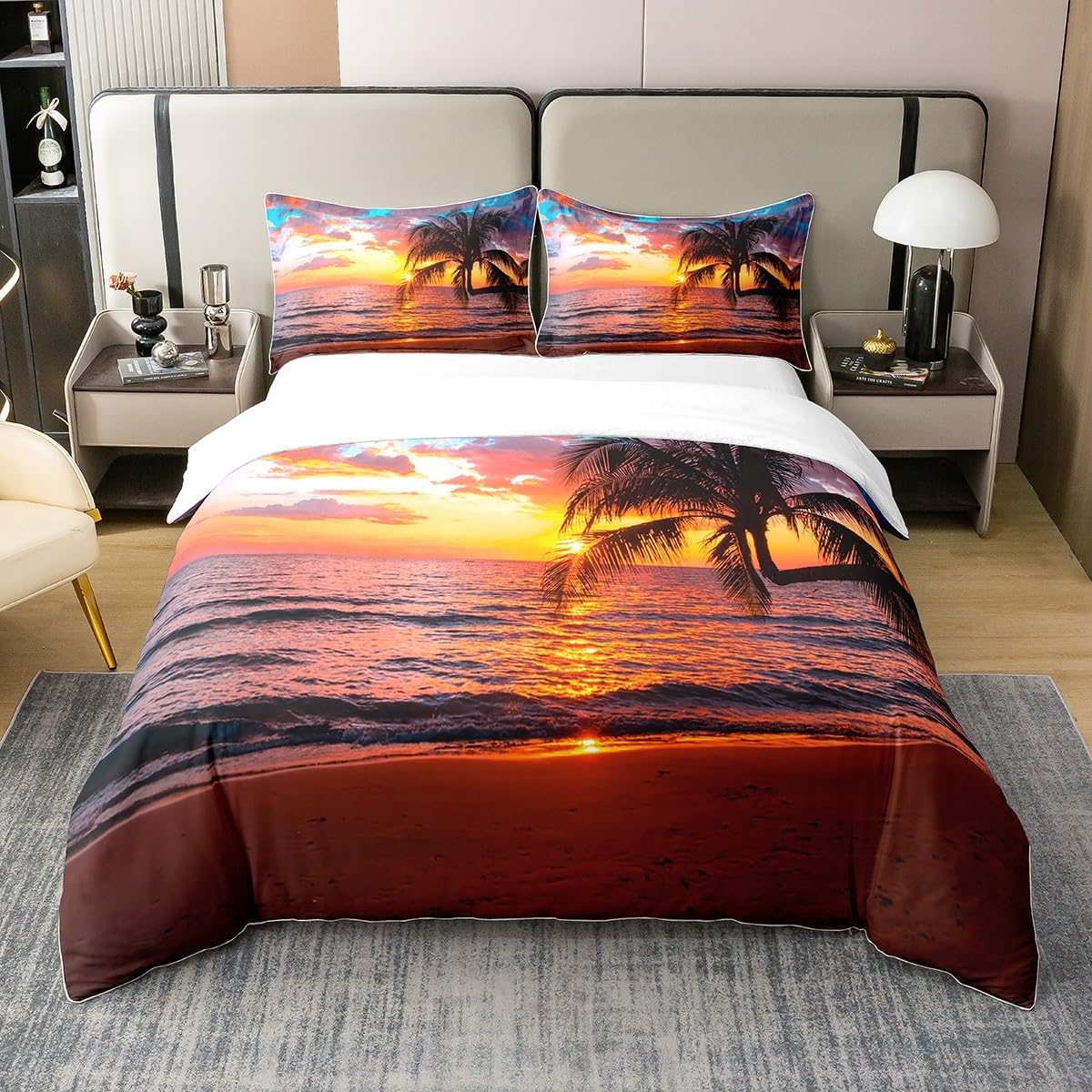 Homewish Palm Tree Duvet Cover 200 x 200 cm, Ocean Beach Bedding Set ...