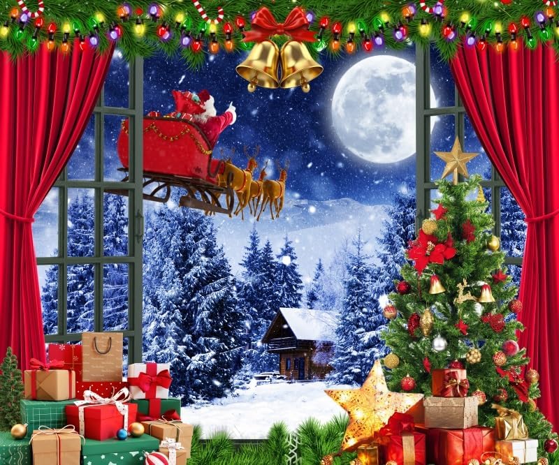Amazon.com : Pnylzzyxh Christmas Window Backdrop Red Curtains Window ...