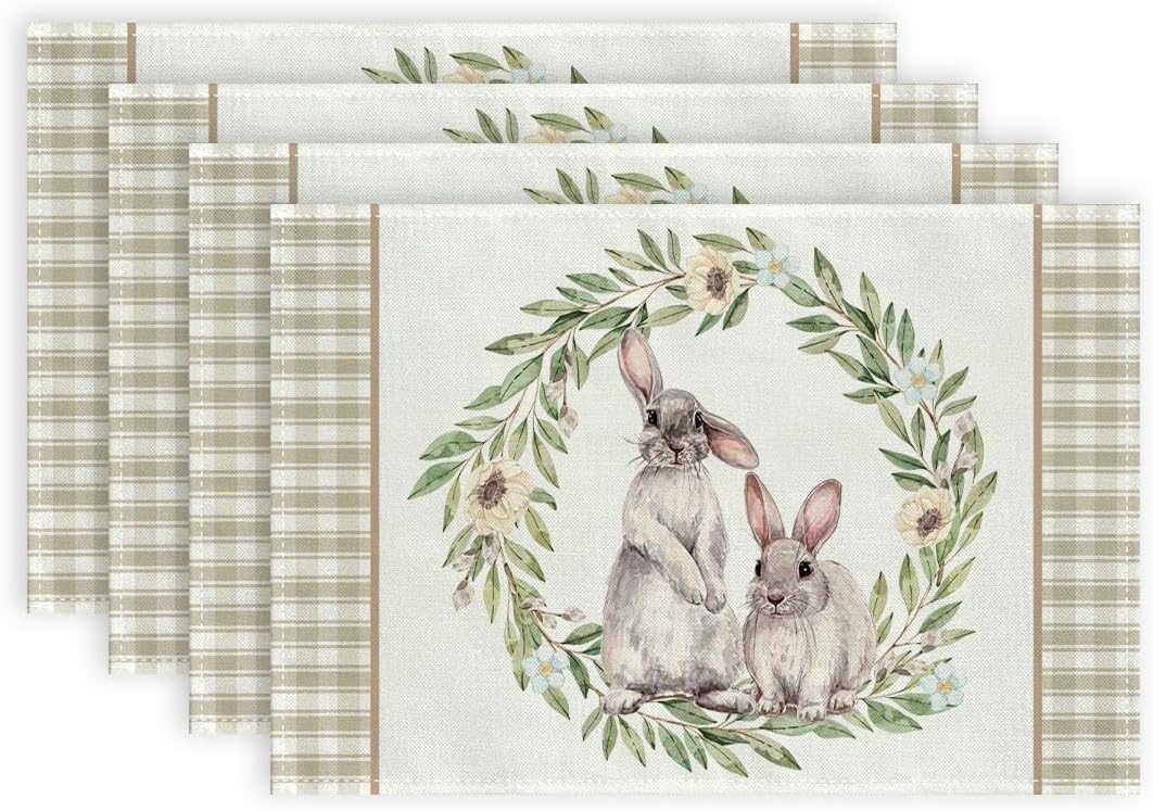 Amazon.com: ARKENY Easter Placemats 12x18 Inches Set of 4, Bunny Rabbit ...