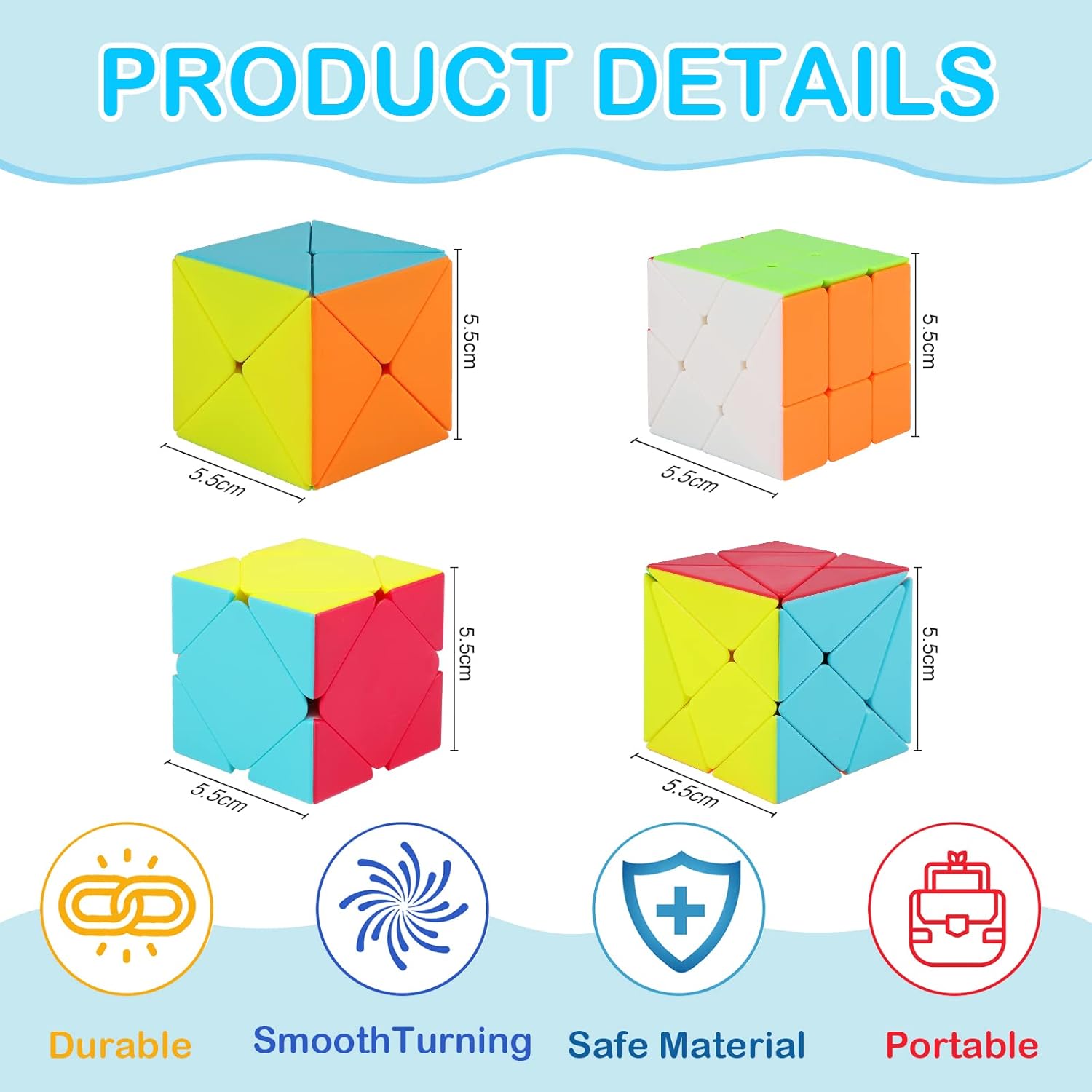 Coolzon Magic Cube Set,4 Pack Speed Magic Cubes Smoothly Stickerless ...