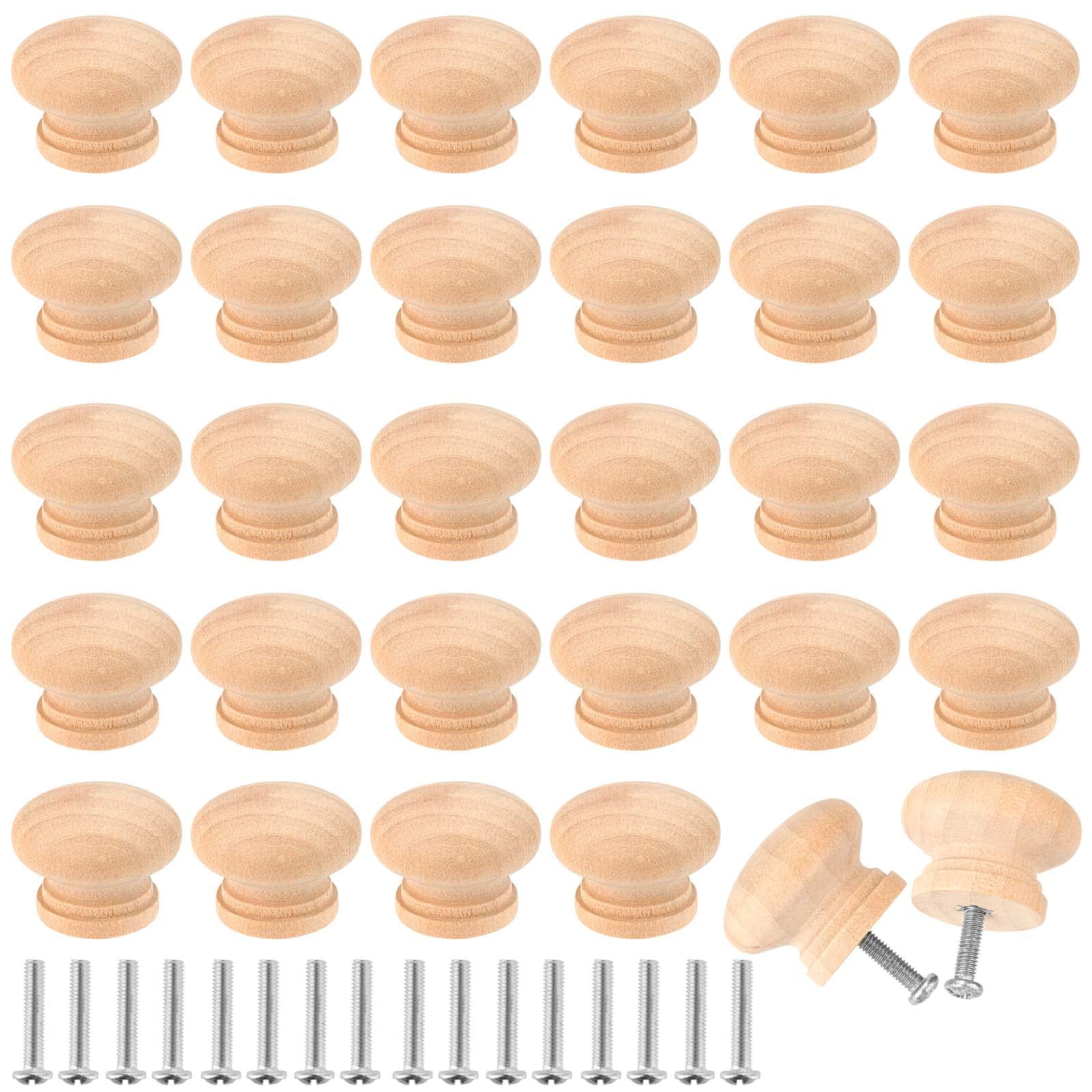 KOHAND 30 Pack Wooden Door Knobs, 35 x 25 mm Natural Wood Drawer Knobs ...