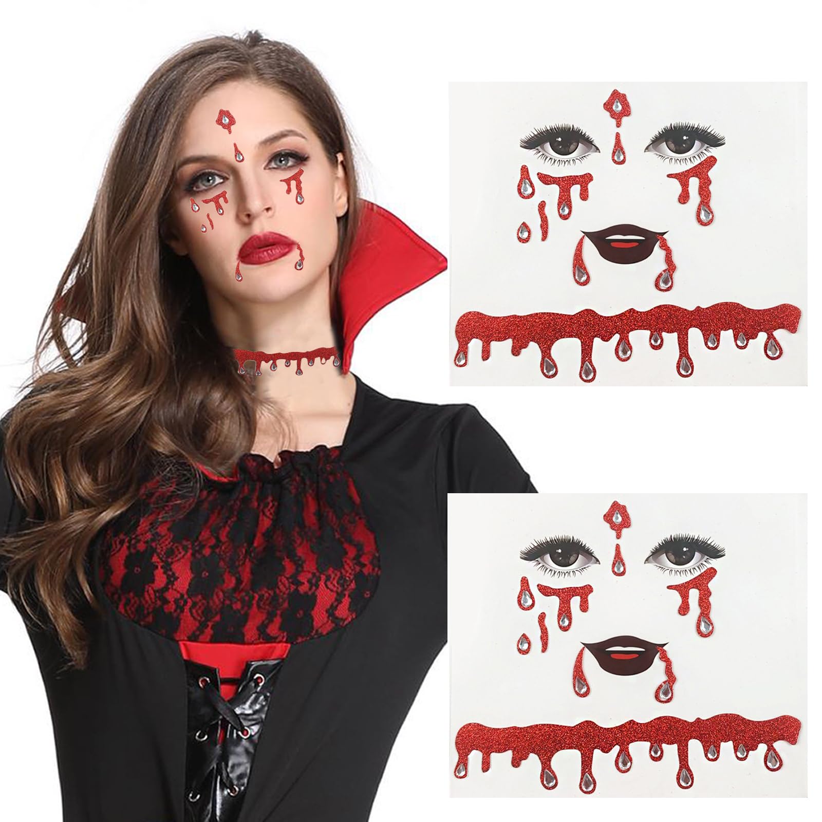 Amazon.com : 2 Packs Vampire Face Jewels Vampire Blood Costume Festival ...