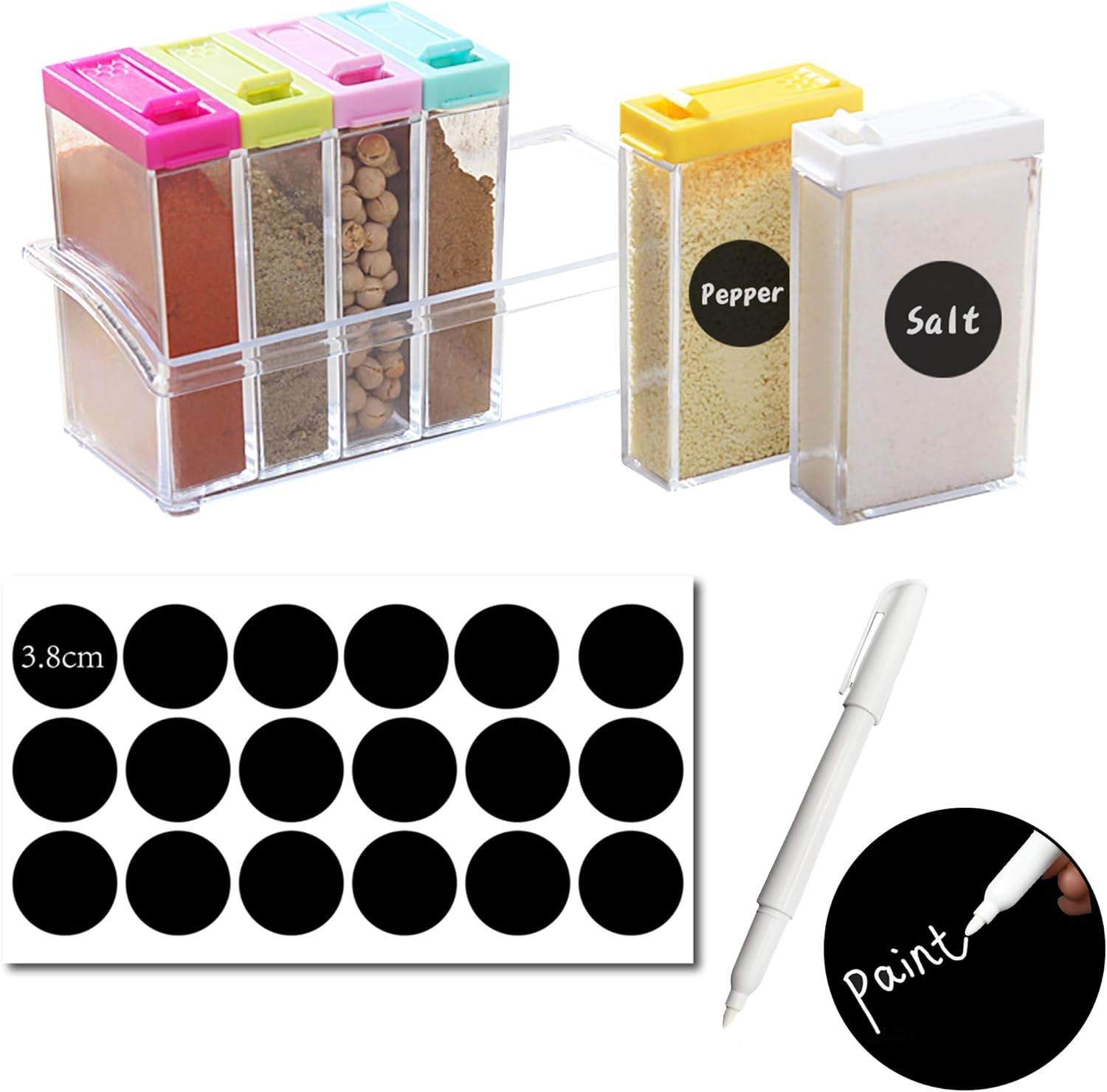 Amazon.com: Plastic Spice Shaker Set of 6, Portable Spice Box with Lid ...
