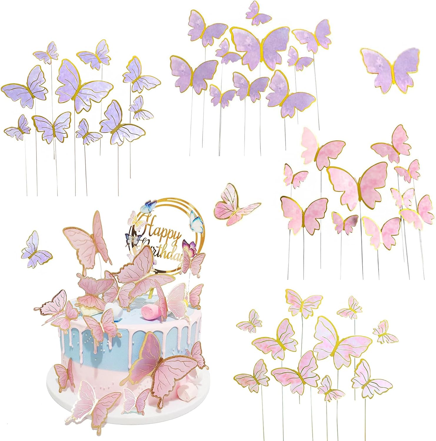 80 PCS Butterfly Cake Decorations, Butterfly Cake Toppers Cupcake ...