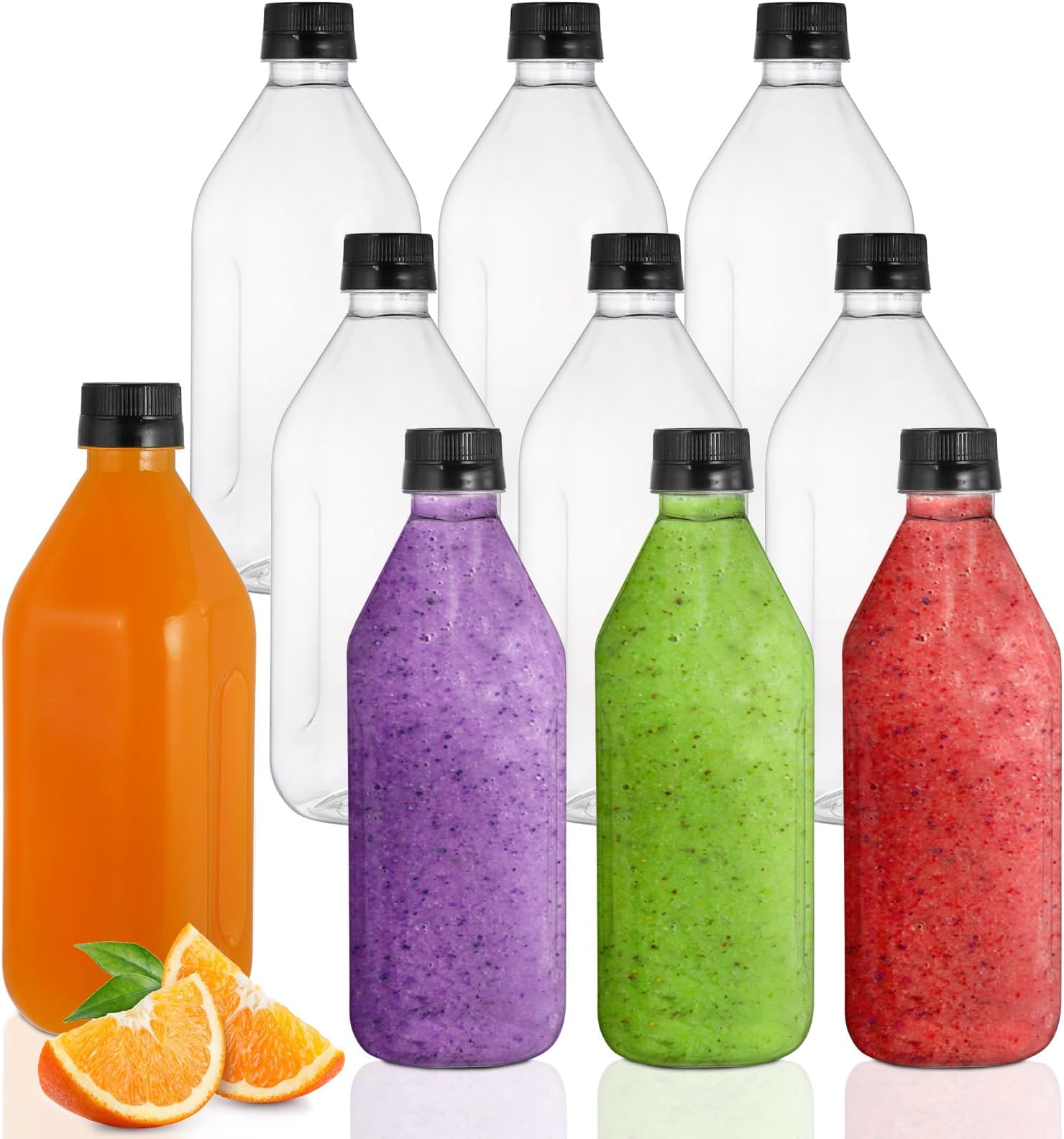 Amazon.com: Coloch 10 Pack 33 Oz Plastic Juice Bottles with Black Caps ...